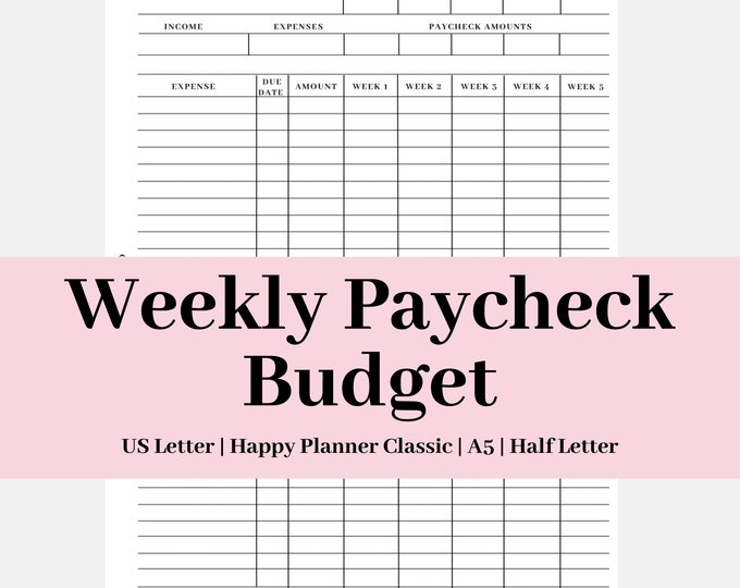 Minimal 5 Week Paycheck Planner Weekly Paycheck Budget Template Monthly ...
