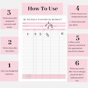 Bi-weekly Paycheck Budget Bill Organizer Paycheck Planner Paycheck ...