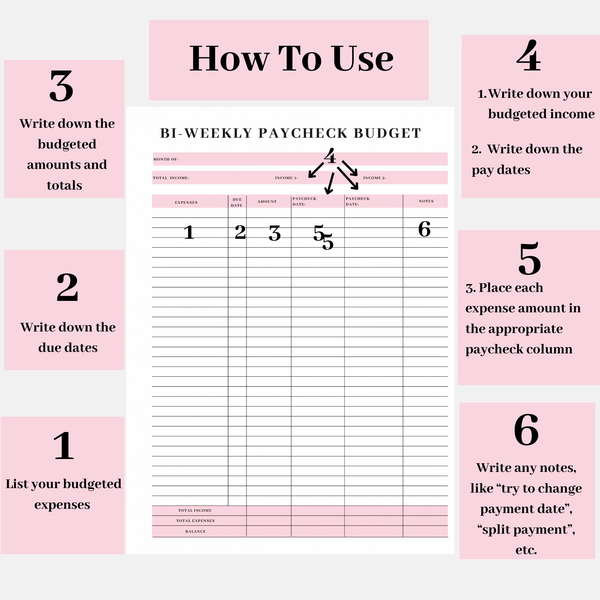 Bi-weekly Paycheck Budget Bill Organizer Paycheck Planner Paycheck ...