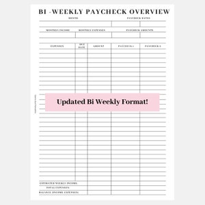 Minimal Bi-weekly Paycheck Budget | Bill Organizer | Paycheck Planner ...