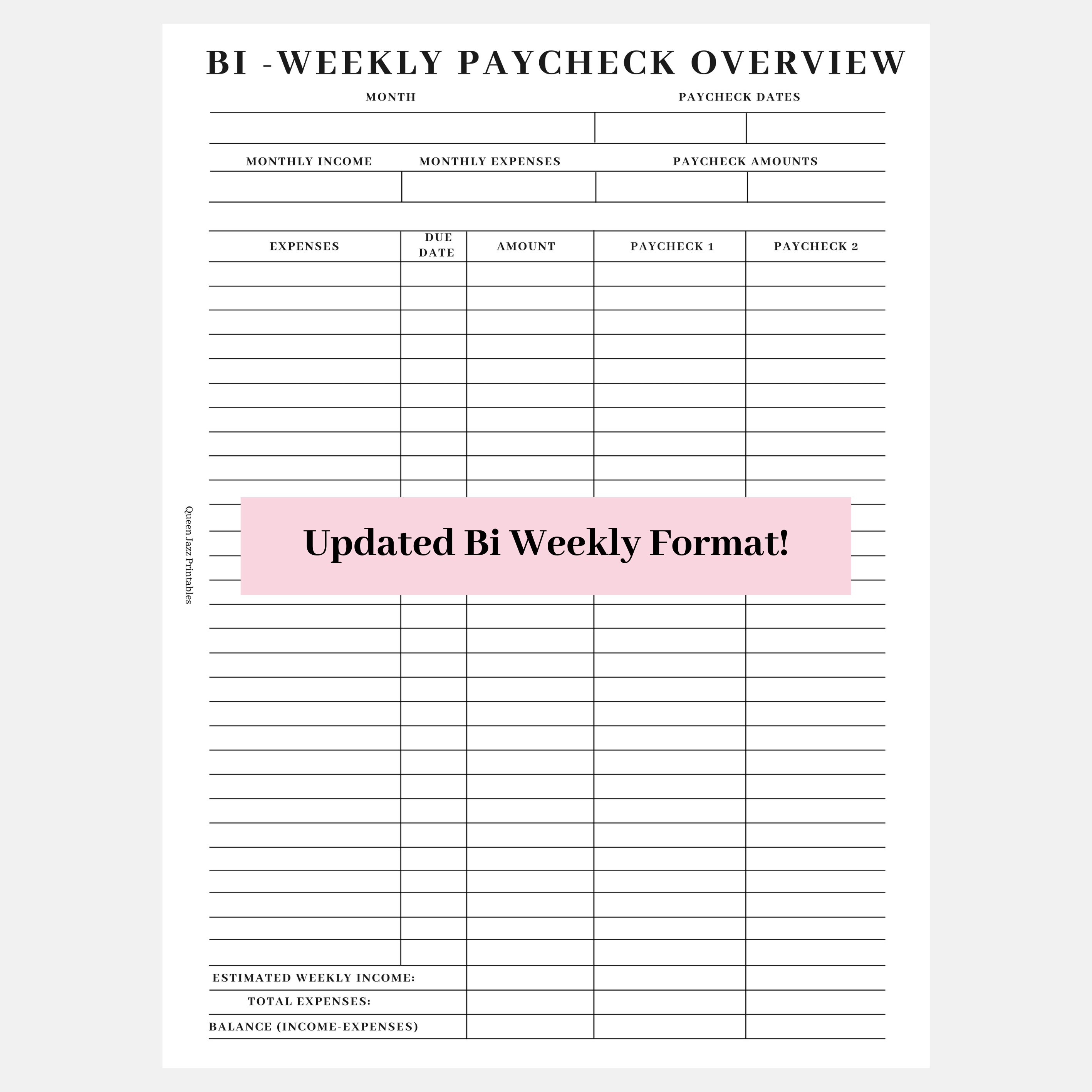 Minimal Bi-weekly Paycheck Budget | Bill Organizer | Paycheck Planner ...