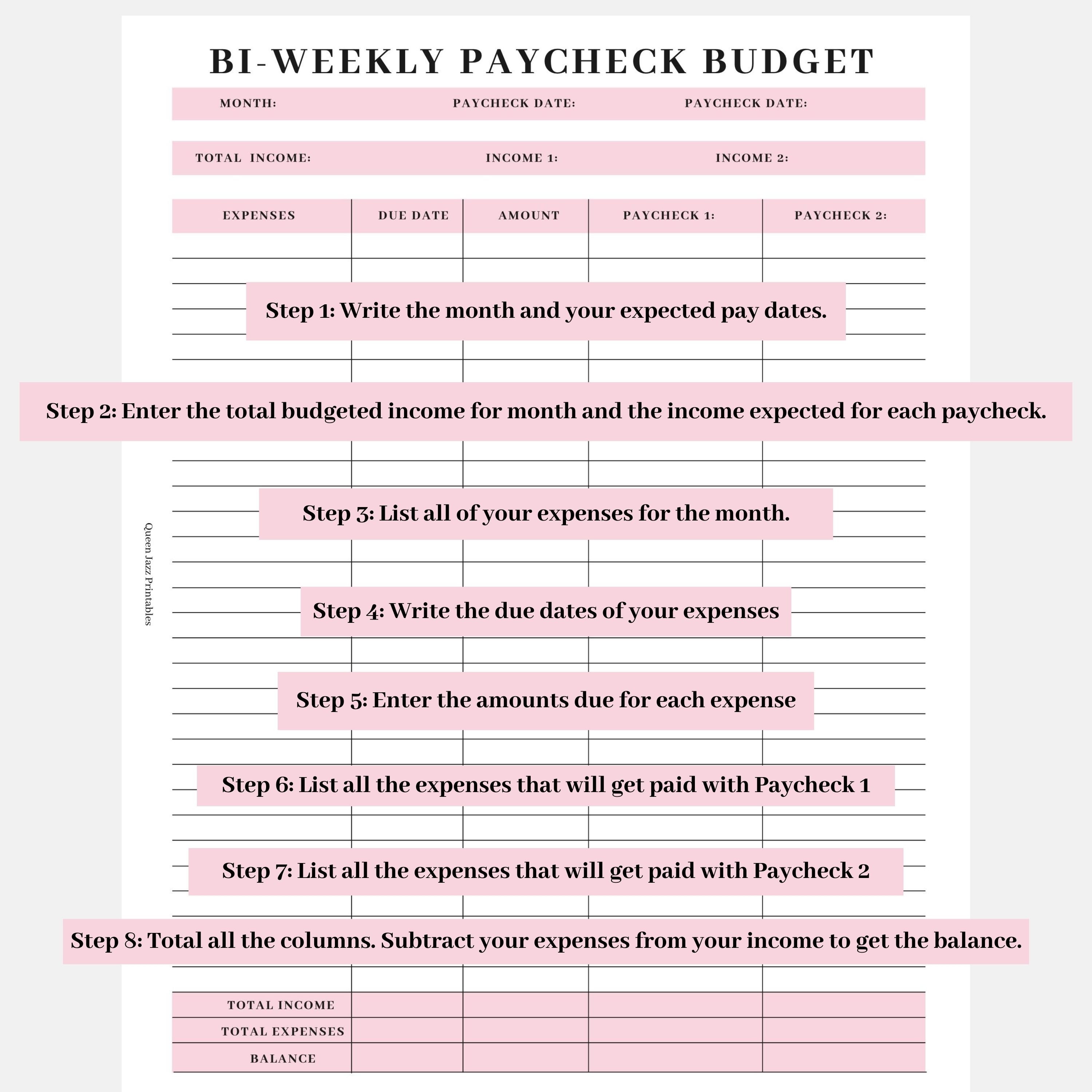 Bi-weekly Paycheck Budget Bill Organizer Paycheck Planner - Etsy Israel