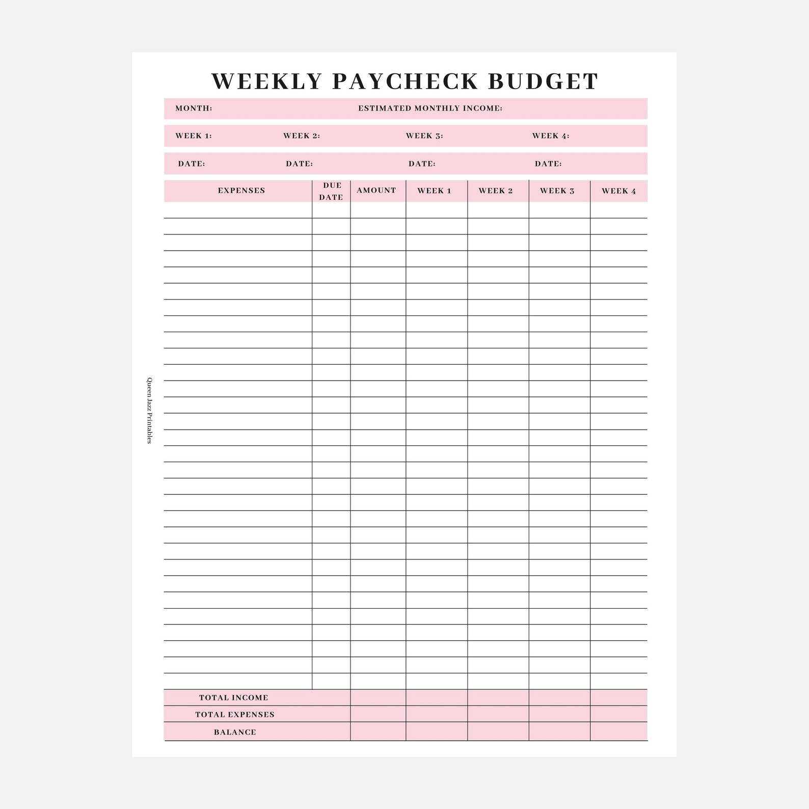 Weekly Paycheck Budget Bill Organizer Paycheck Planner Minimal Check ...