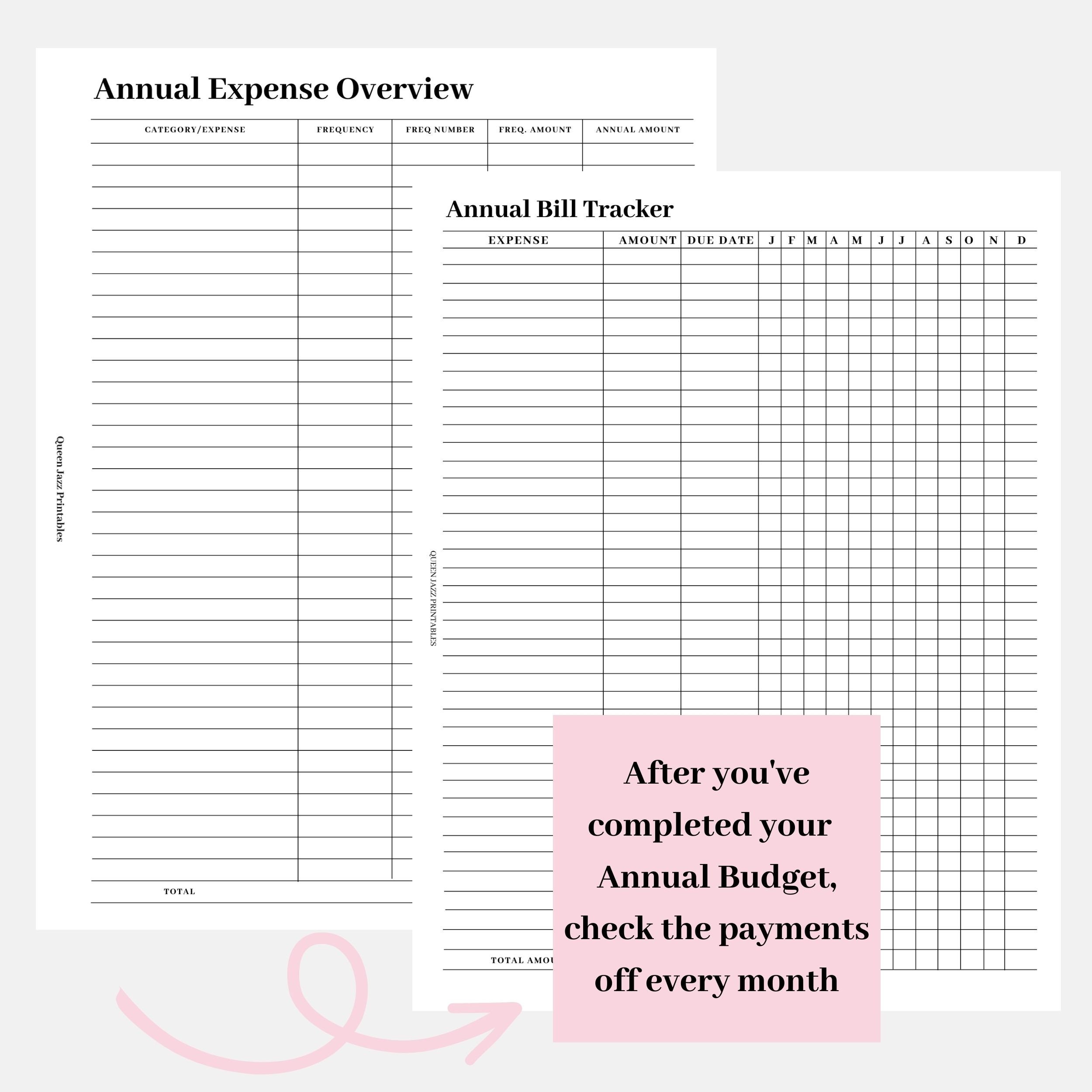 Annual Expense & Bill Tracker: Financial Planner (digital Download) - Etsy