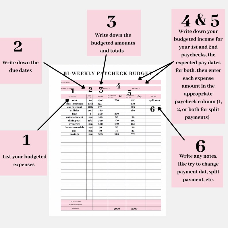 Bi-weekly Paycheck Budget Bill Organizer Paycheck Planner - Etsy