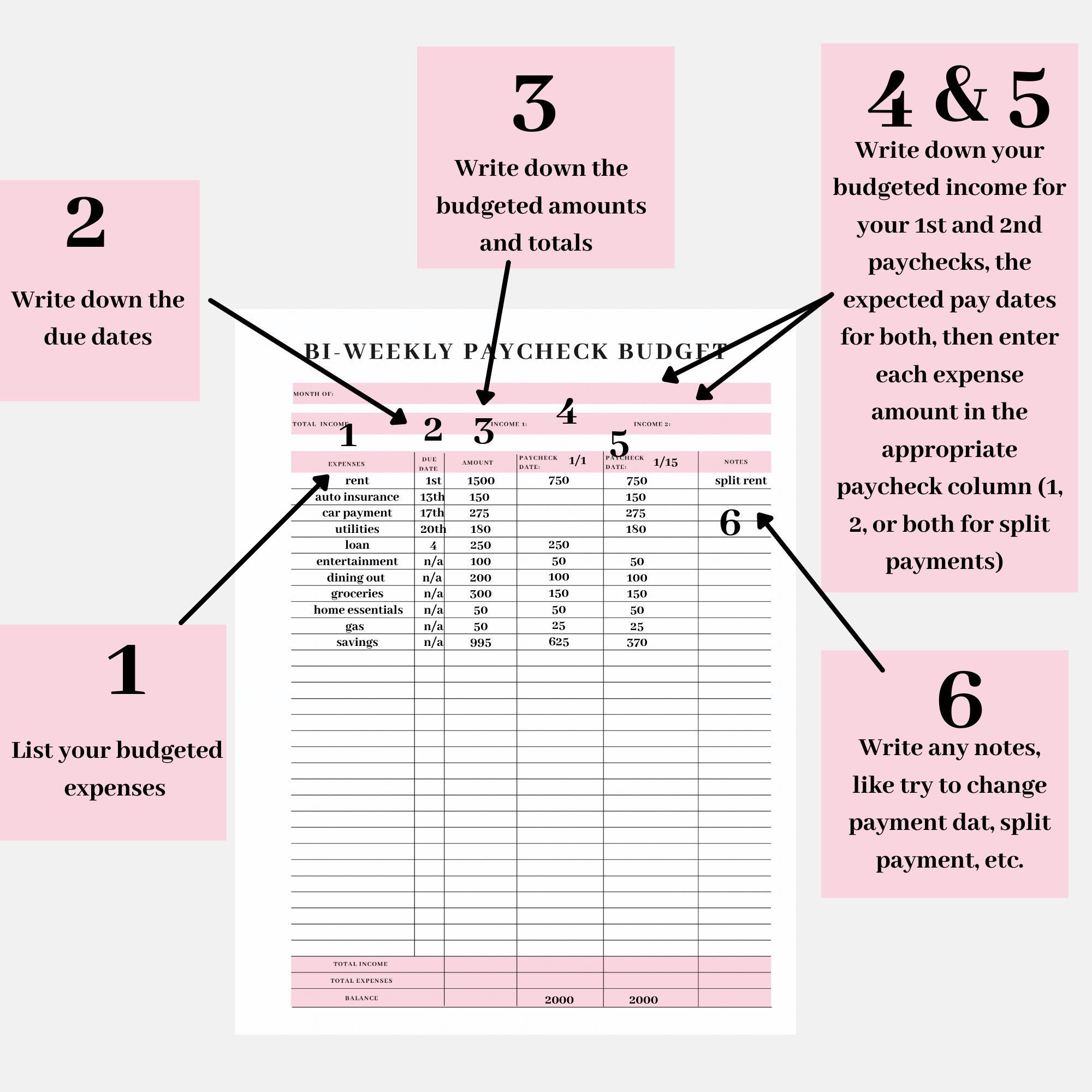 Bi-weekly Paycheck Budget Bill Organizer Paycheck Planner Paycheck ...