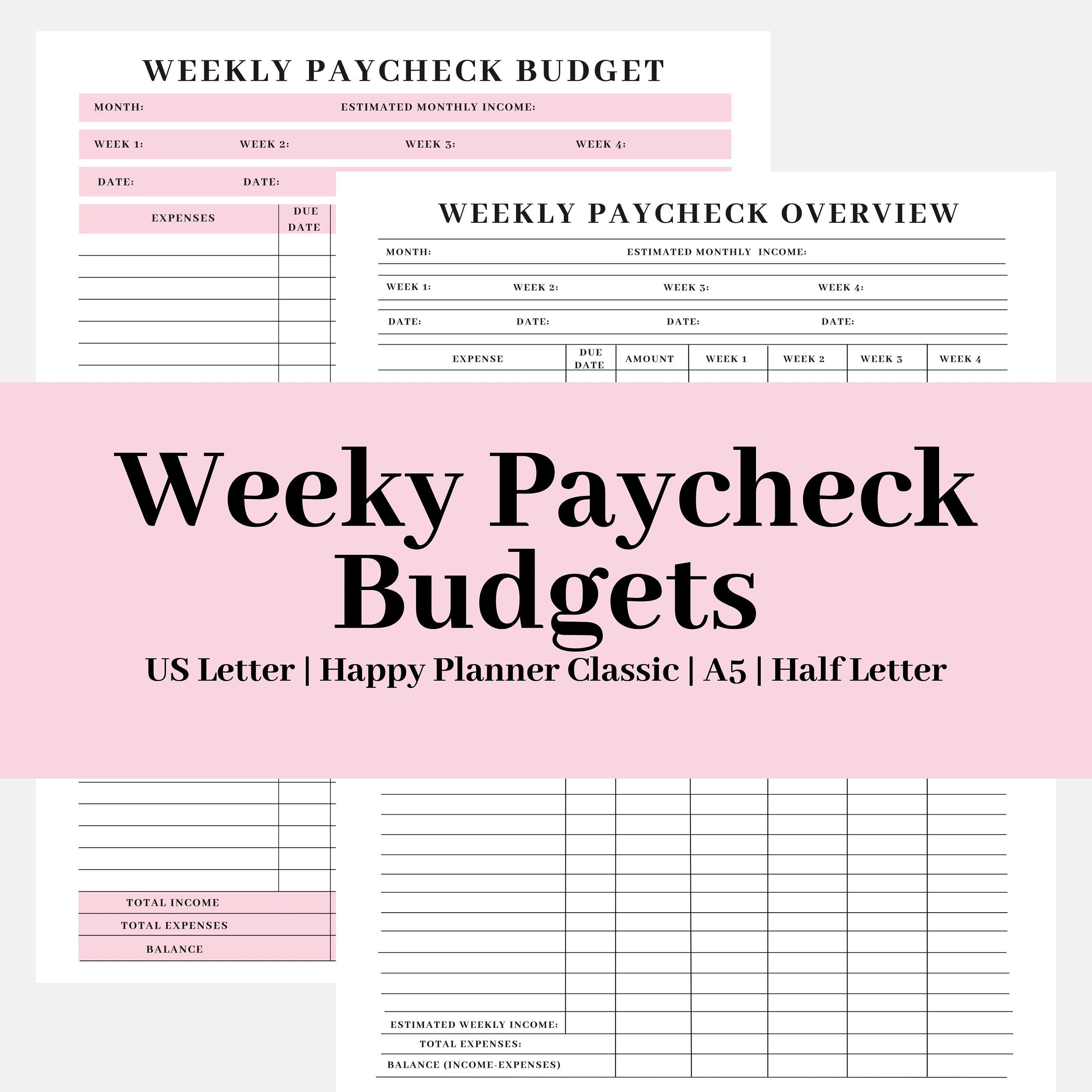 Weekly Paycheck Budget Bill Organizer Paycheck Planner Minimal Check ...