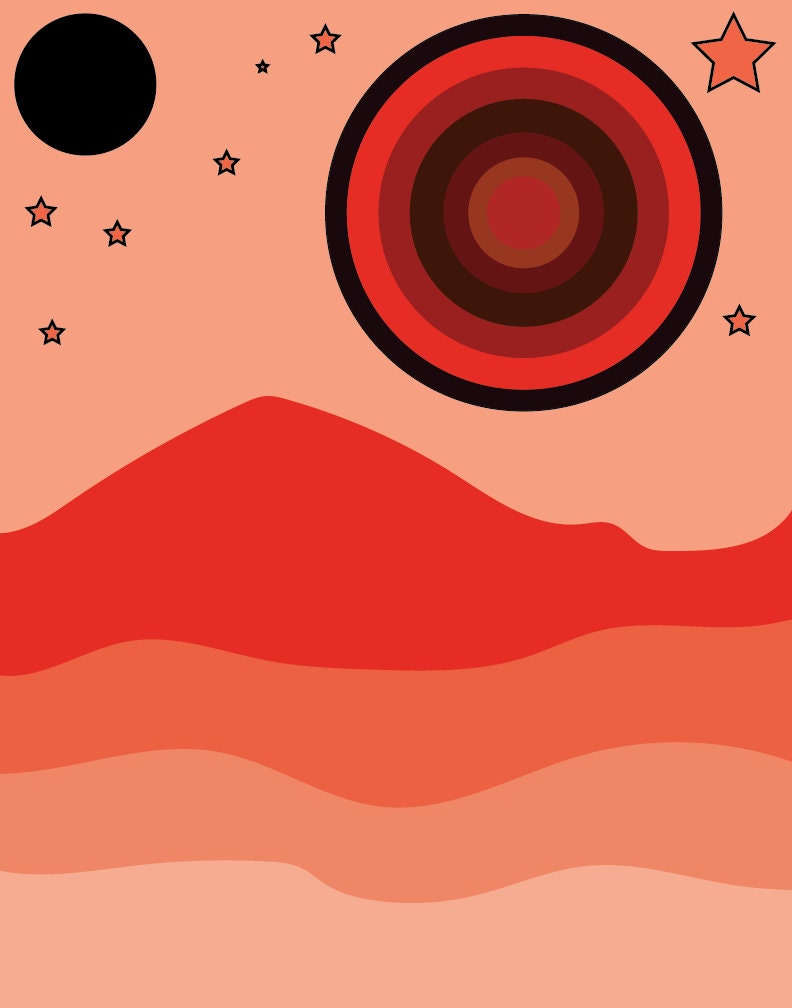 Vintage Landscape Print Sunset on Mars Abstract Landscape Wall Art Cool ...