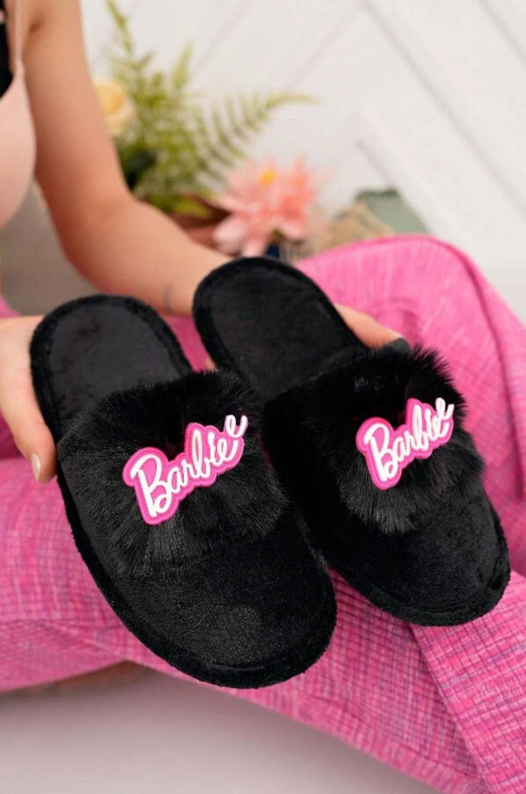 Black Barbie Women Soft Slippers .. Barbie Home Slippers.. Fluffy ...