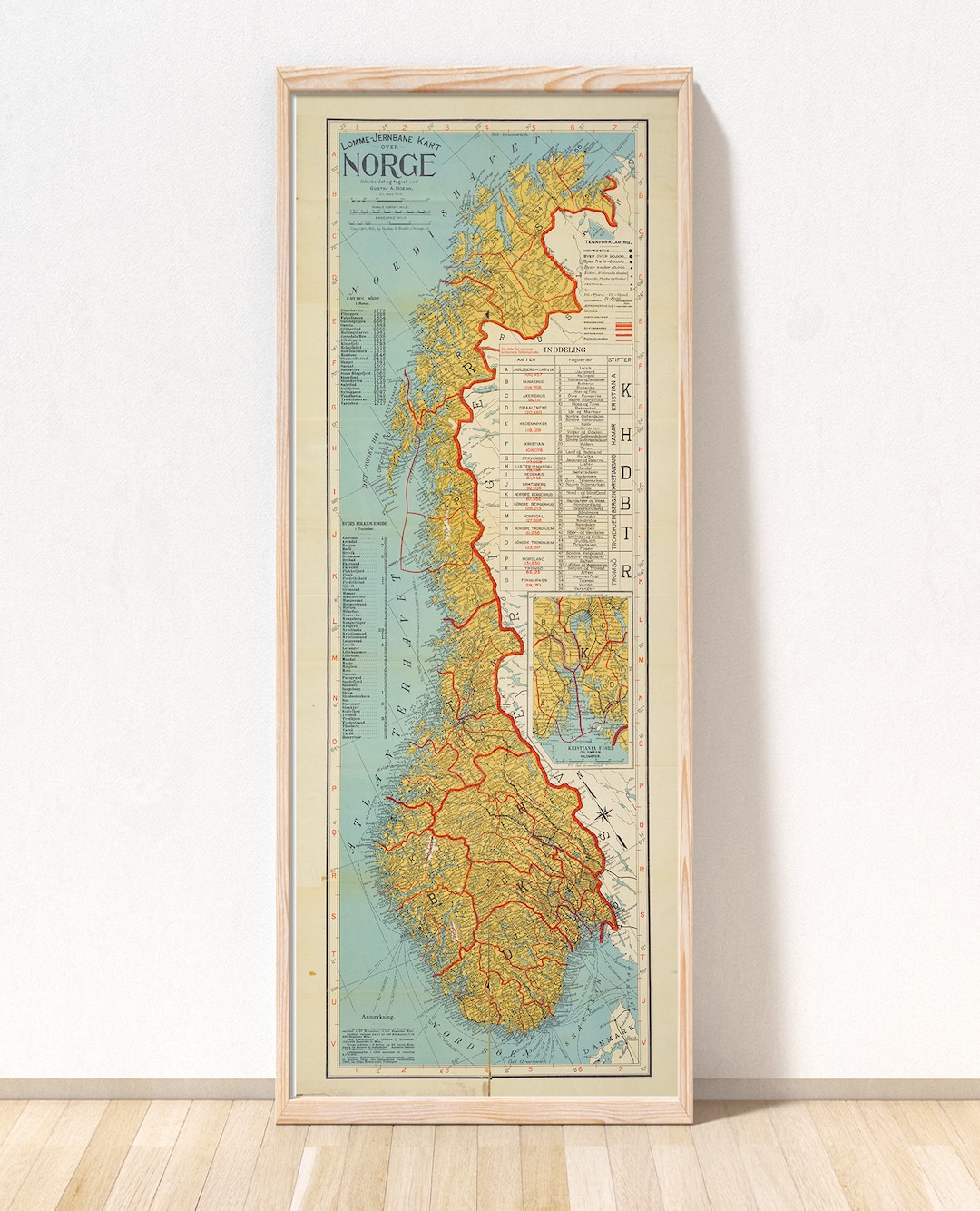 Vintage Map of Norway / Old Norway Print, Large Norway Wall Map, Norway ...