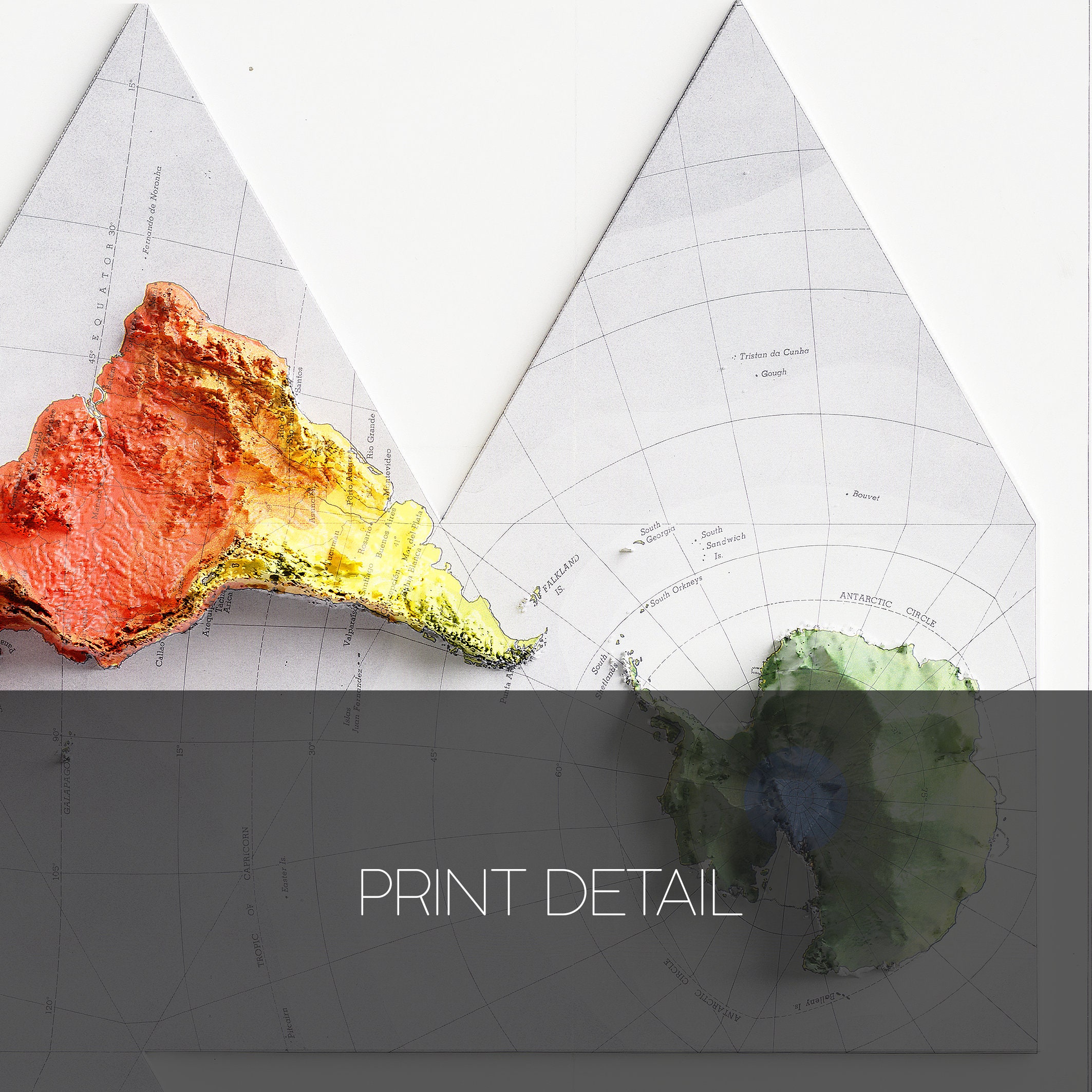 Dymaxion Airocean World Map / Fuller Projection / Elevation Topo Relief ...