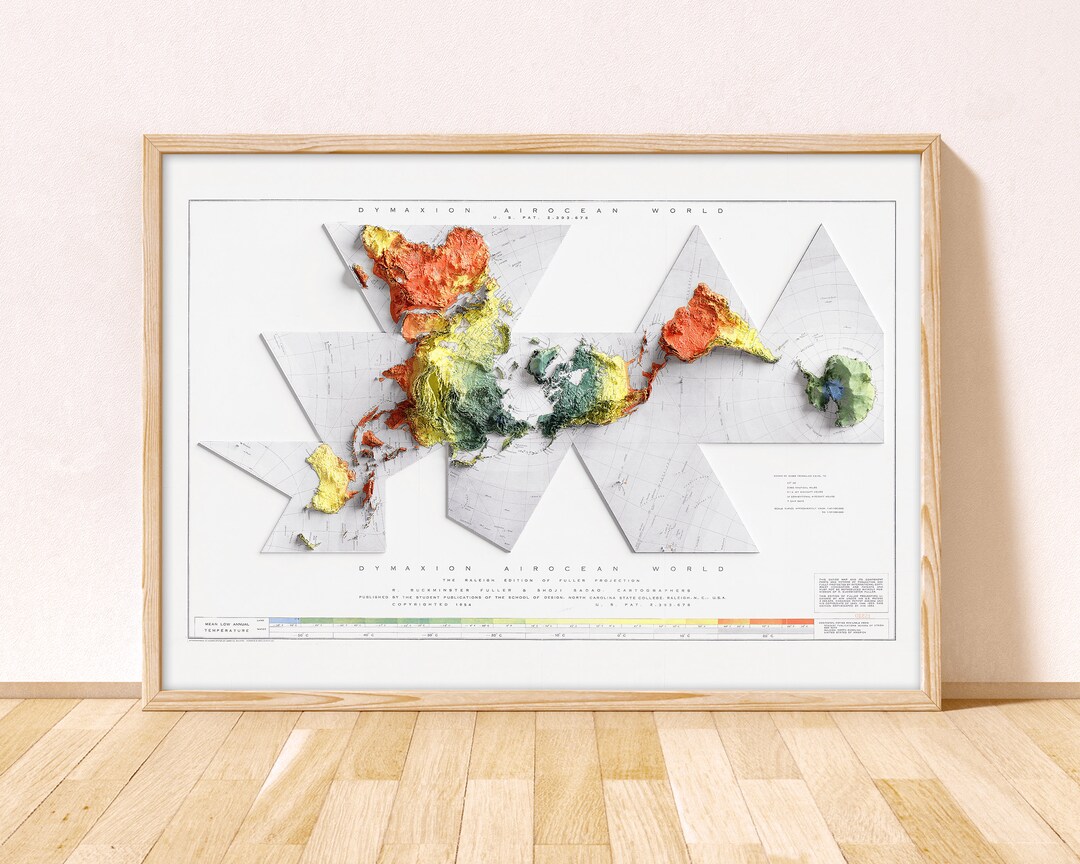 Dymaxion Airocean World Map / Fuller Projection / Elevation Topo Relief ...