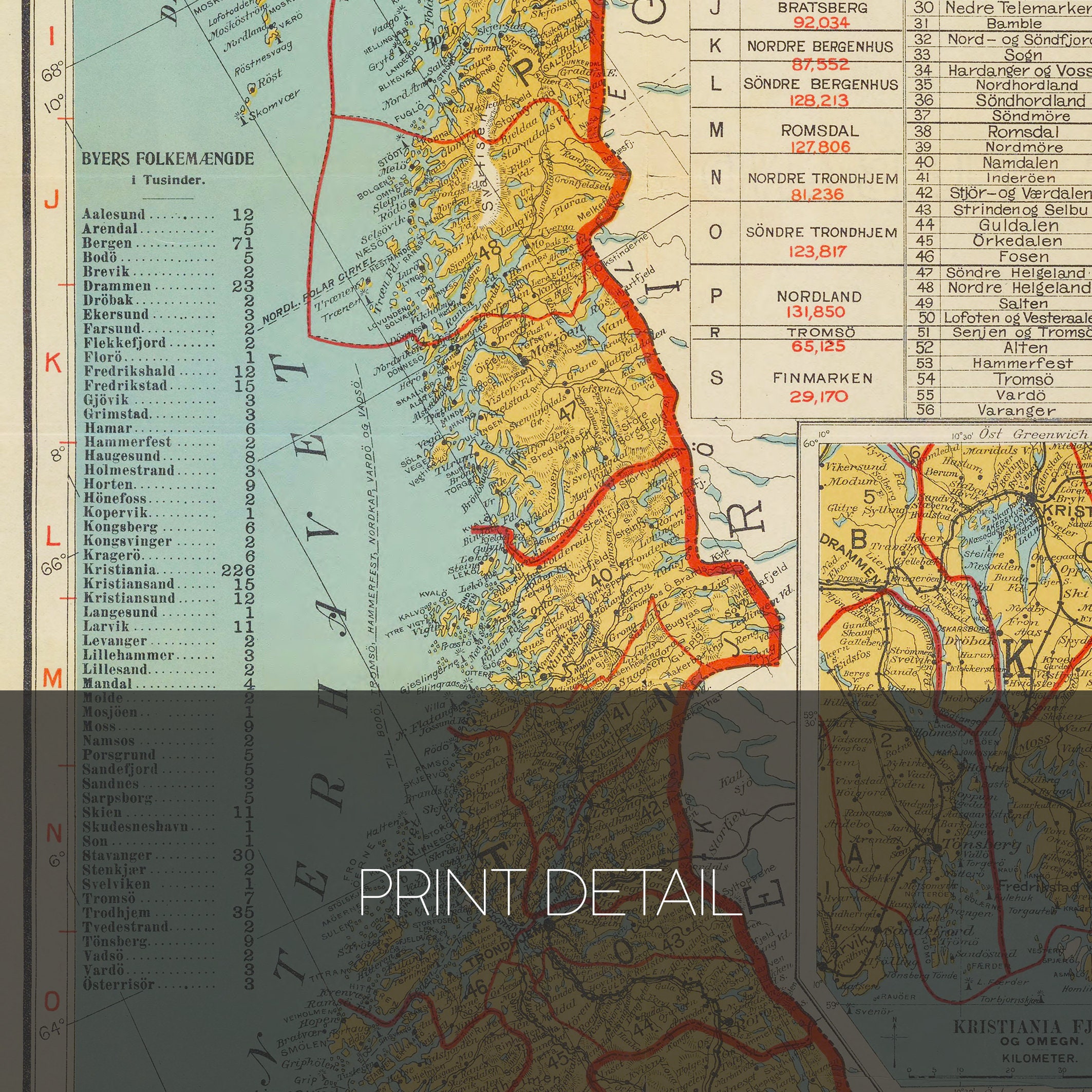 Vintage Map of Norway / Old Norway Print, Large Norway Wall Map, Norway ...