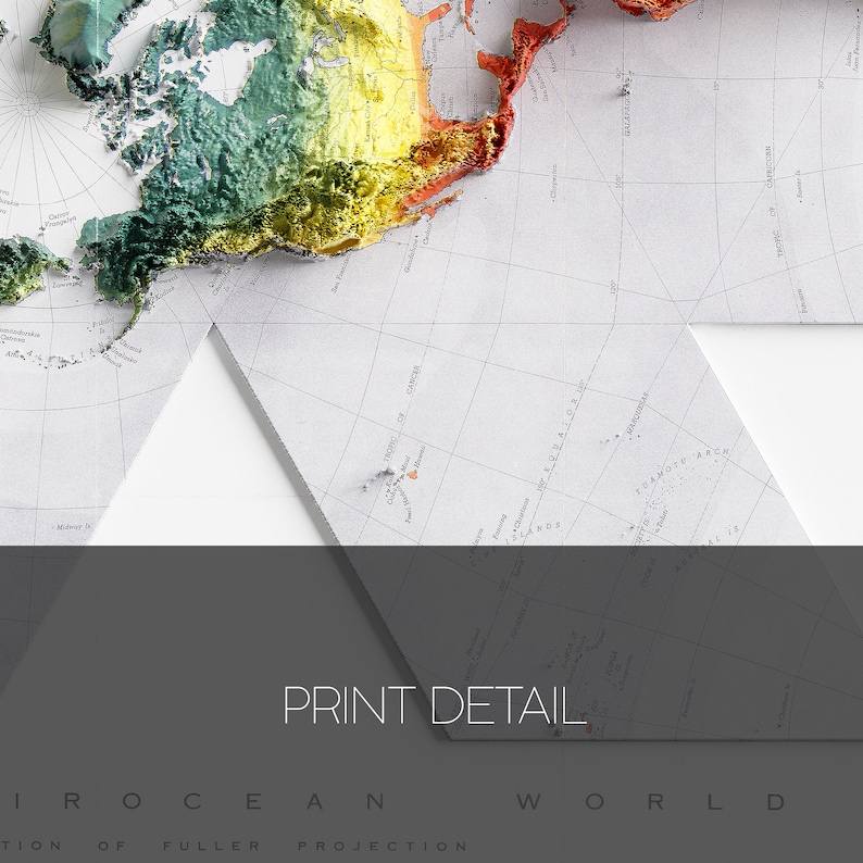 Dymaxion Airocean World Map / Fuller Projection / Elevation Topo Relief ...