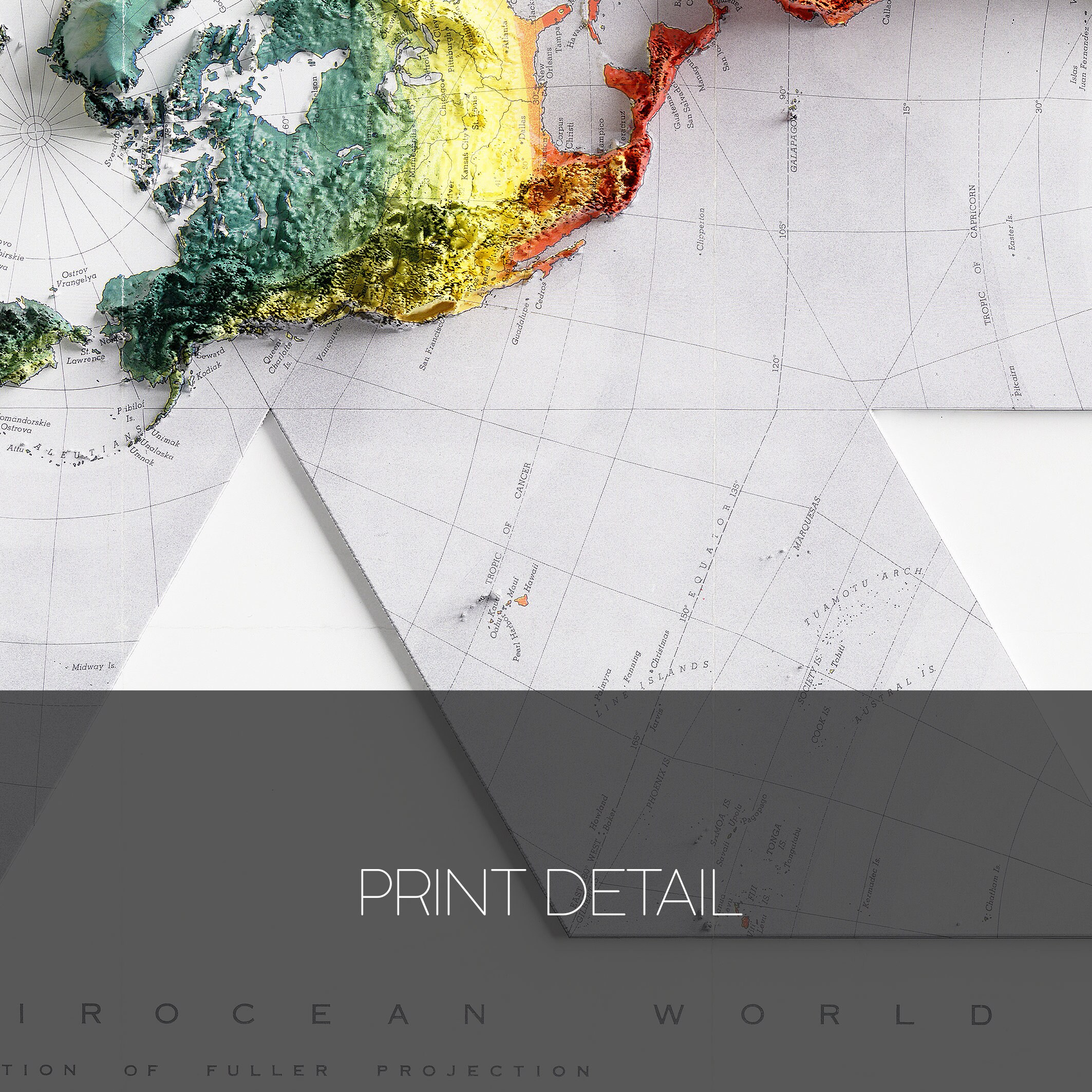 Dymaxion Airocean World Map / Fuller Projection / Elevation - Etsy