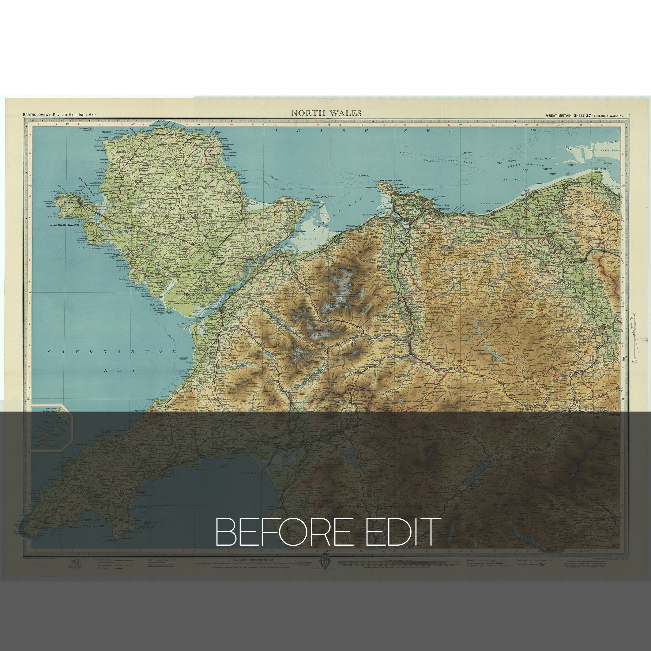 North Wales Topographic Map / Giclée Fine Art Print / Snowdon ...
