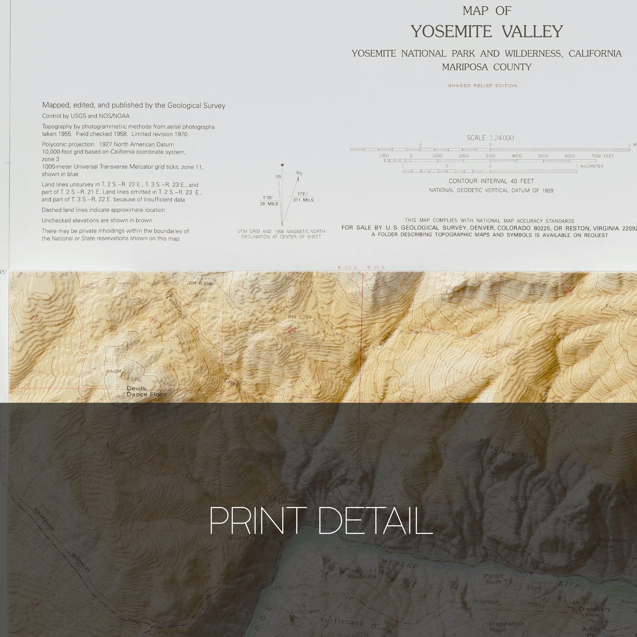Yosemite Valley Topographic Map / Giclée Fine Art Print / Yosemite ...
