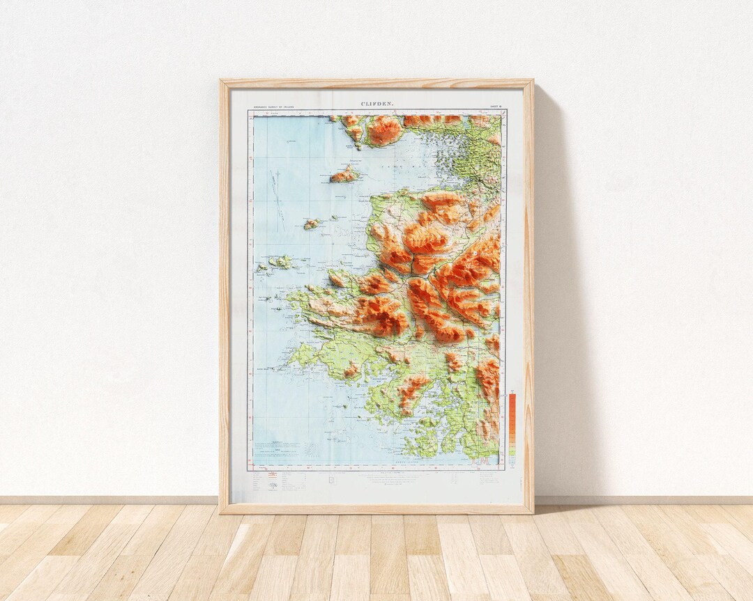 Clifden Topographic Map / Giclée Fine Art Print / Connemara, Galway ...