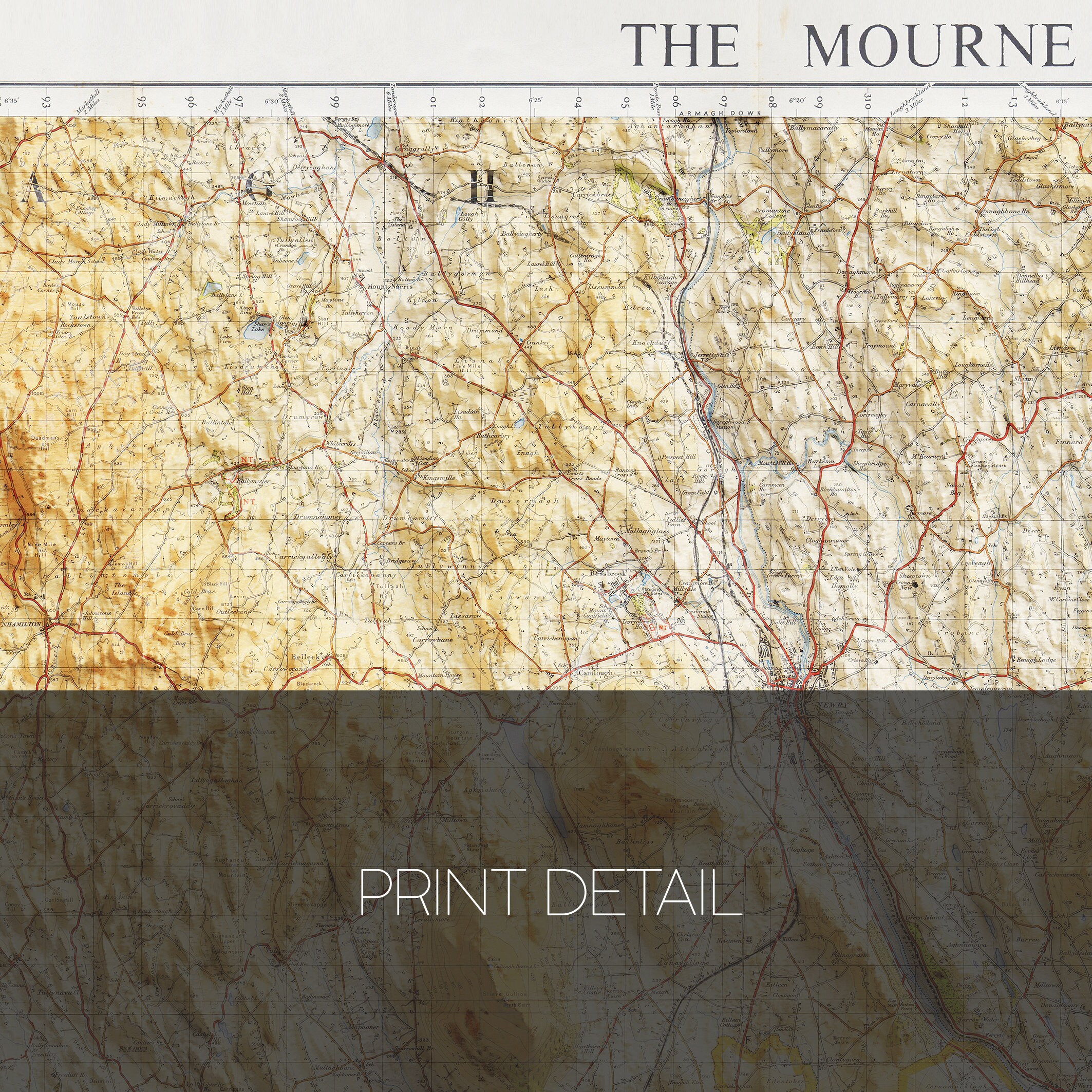 The Mourne Mountains Topographic Map / Giclée Fine Art Print ...