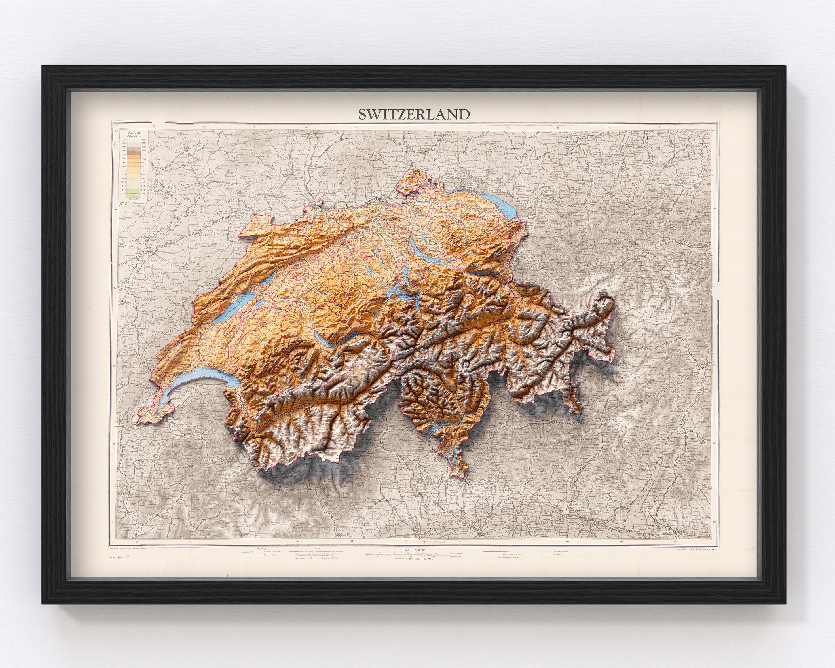 Schweiz schattierte Reliefkarte / Giclée Fine Art Druck / Schweizer ...