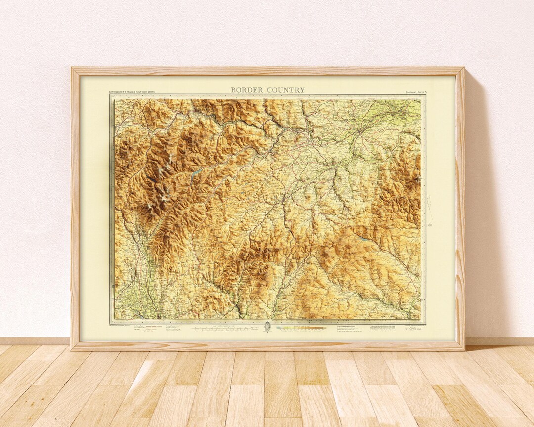 Border Country Topographic Map / Giclée Fine Art Print / Scottish ...