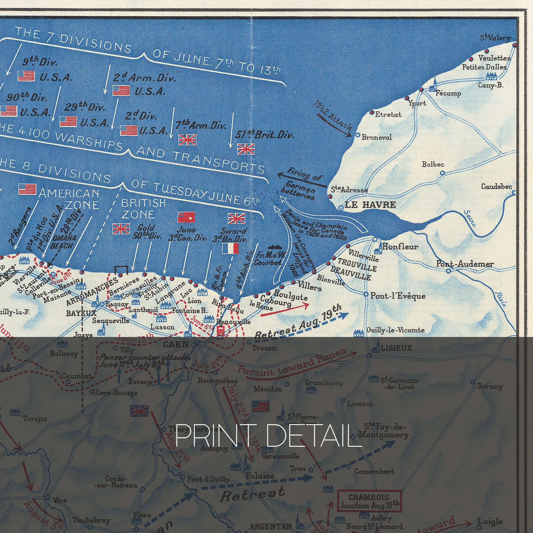 Old Map of D Day Landings in Normandy, 1944 / Map of Normandy, Vintage ...