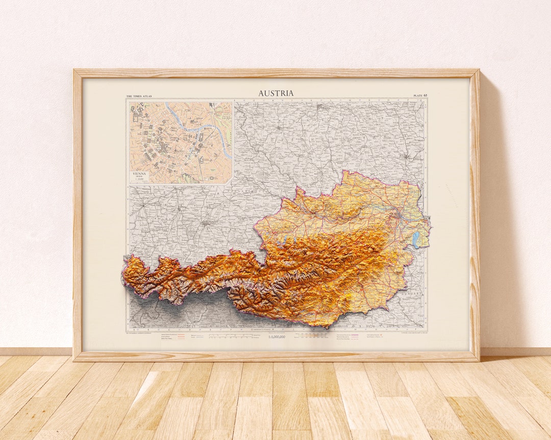 Austria Topographic Map / Giclée Fine Art Print / Austria Relief Map, Austria Shaded Relief Map ...