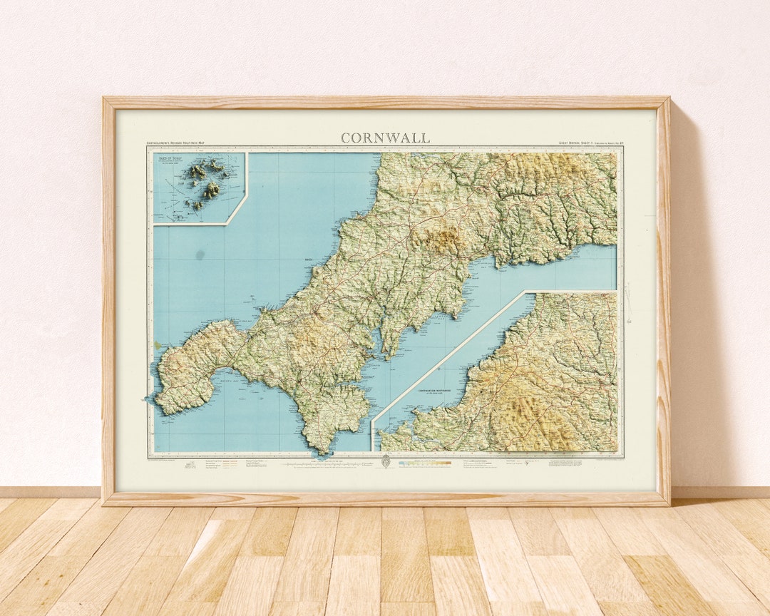 Cornwall Topographic Map / Giclée Fine Art Print / Falmouth, Penzance ...