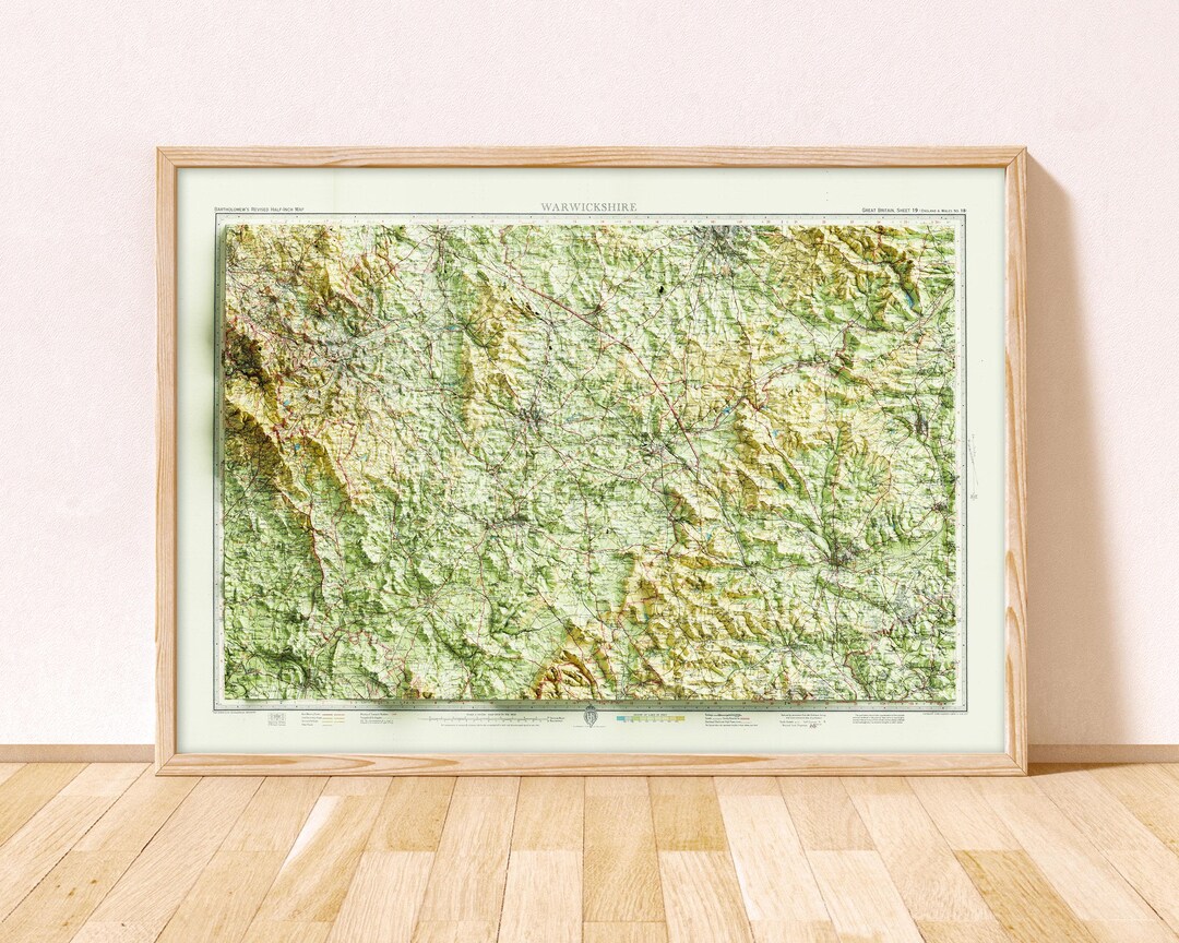 Warwickshire Topographic Map / Giclée Fine Art Print / Warwick ...