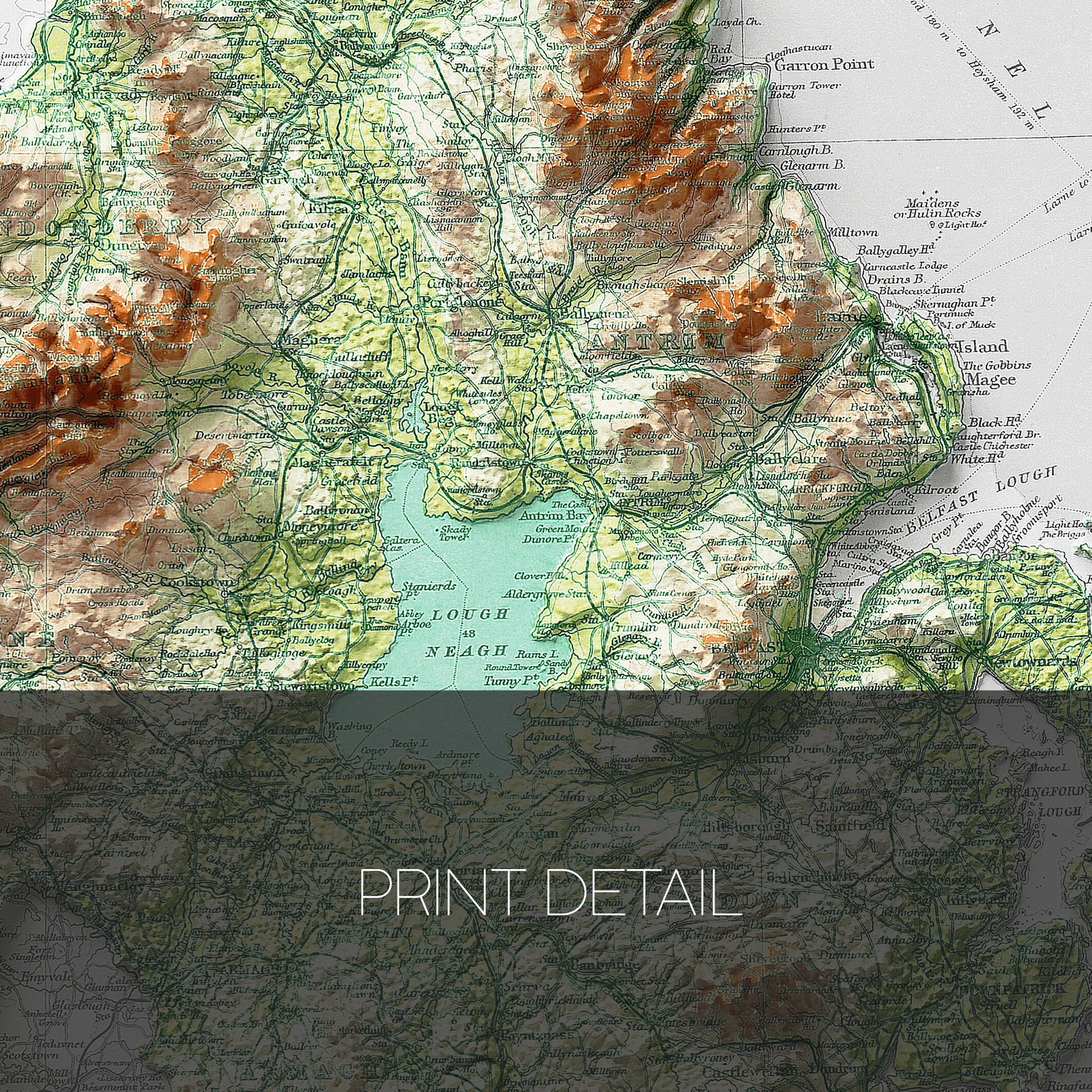 Northern Ireland Topographic Map / Giclée Fine Art Print / Belfast ...