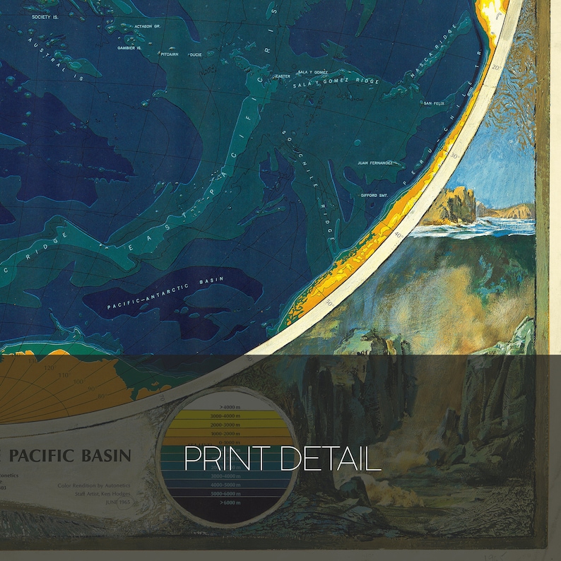 Bathymetric Map of the Pacific / Pacific Ocean Map / Vintage - Etsy