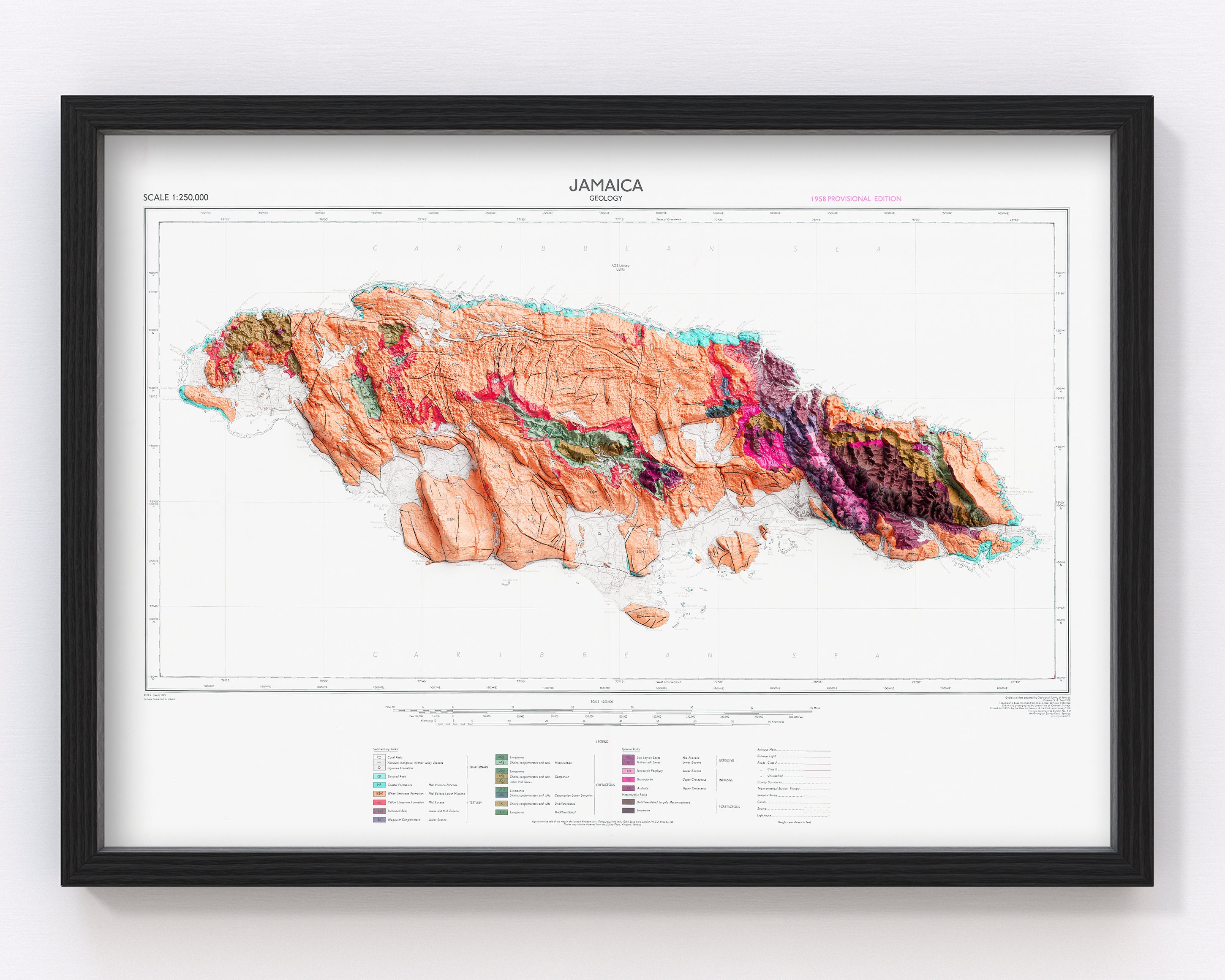 Jamaica Geological Topographic Map / Giclée Fine Art Print / Jamaica ...