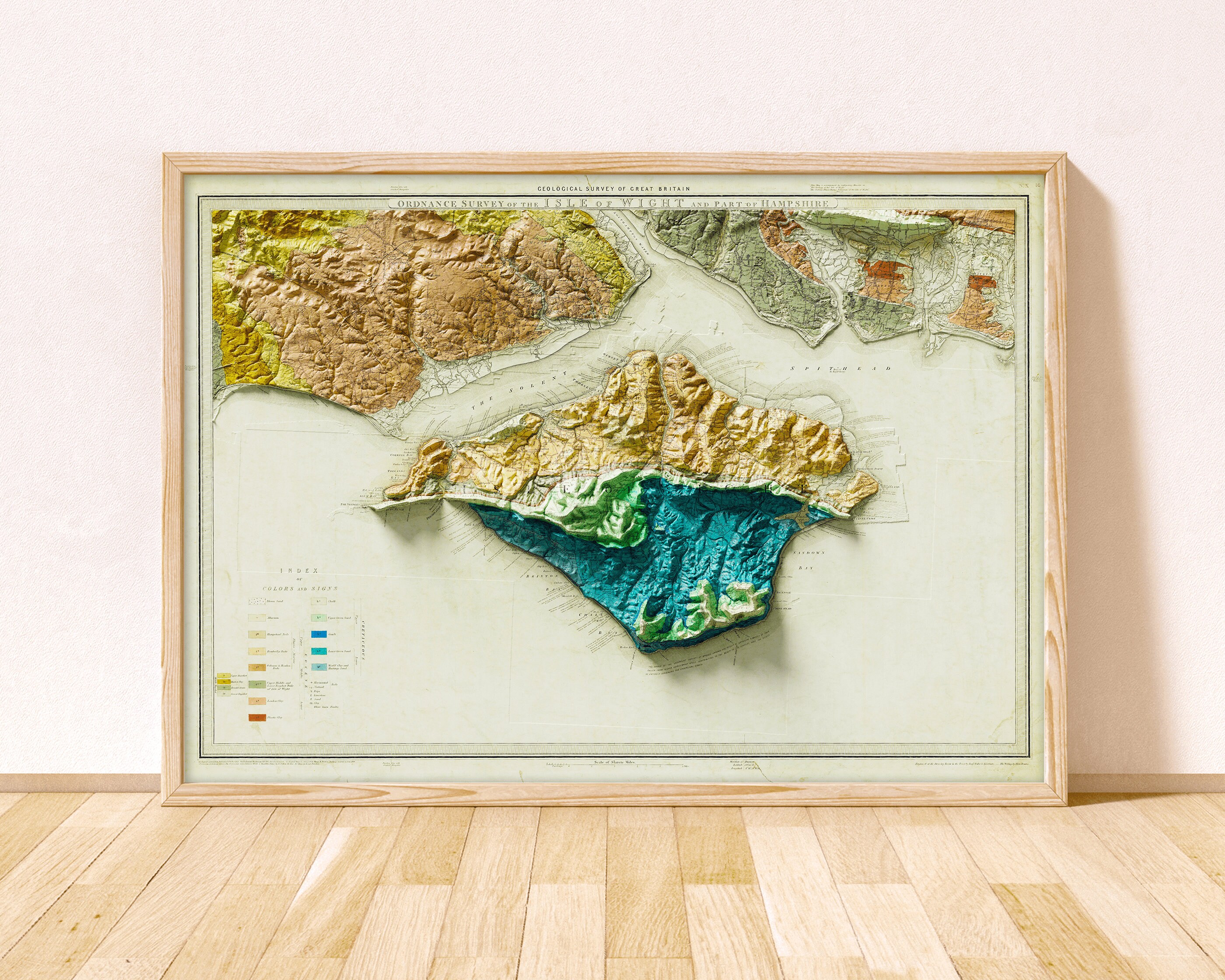 Isle of Wight Topographic Map / Portsmouth, Shanklin, Ventnor ...