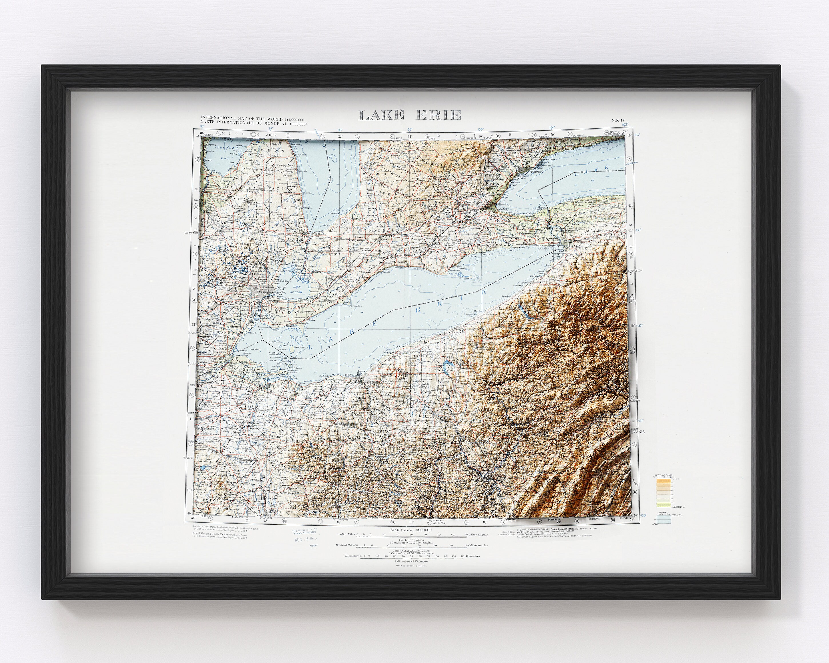 Lake Eire Topographic Map / Giclée Fine Art Print / Lake Eire Travel ...