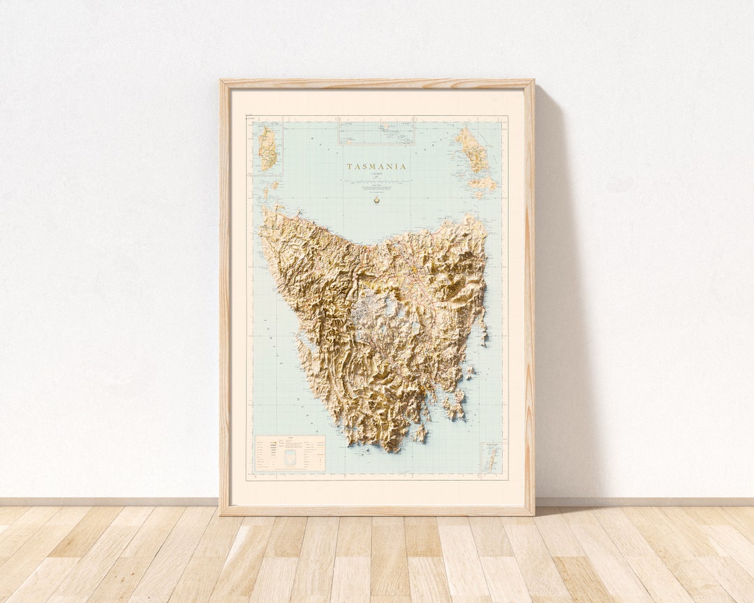 Tasmania Topographic Map / Giclée Fine Art Print / Hobart, Port Arthur ...