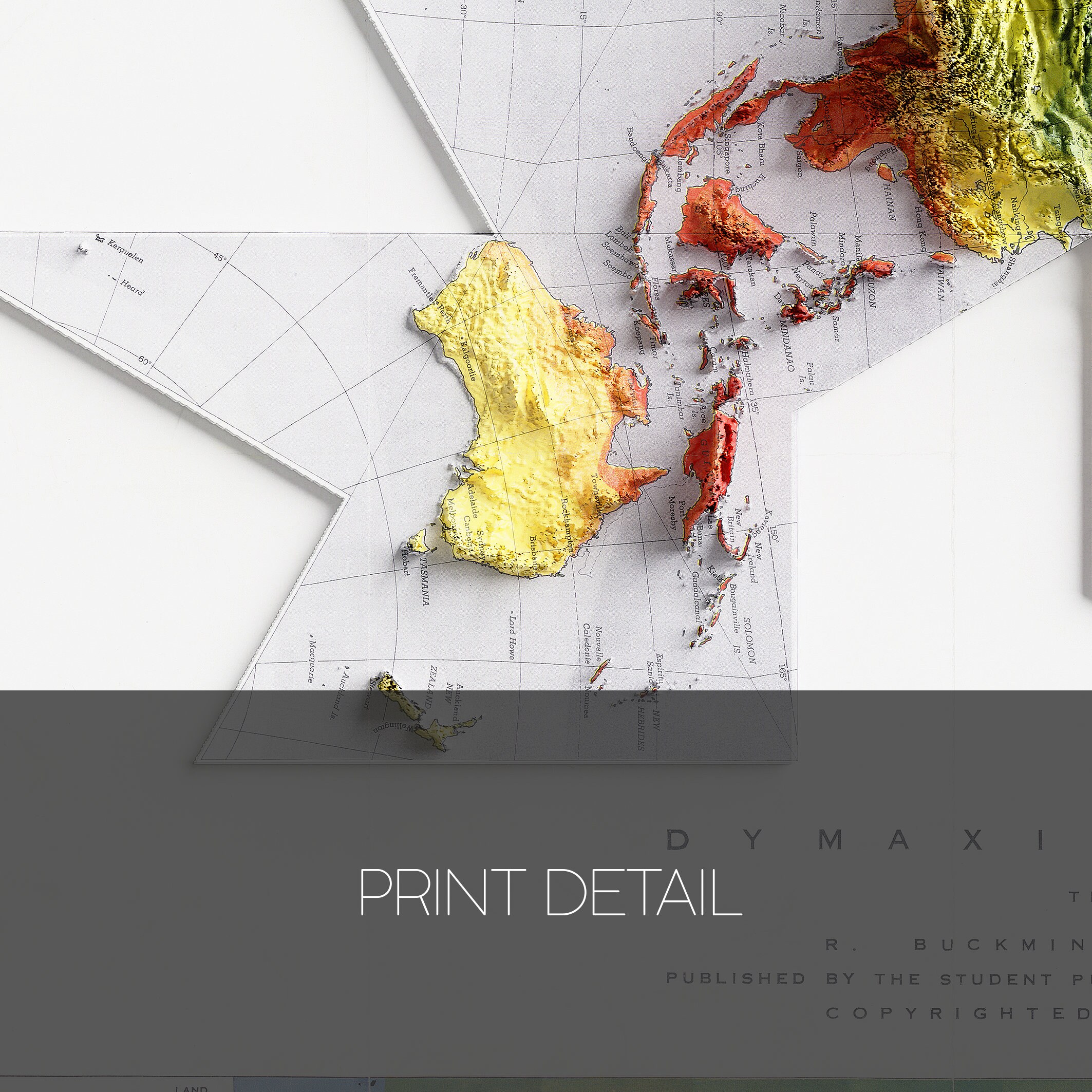 Dymaxion Airocean World Map / Fuller Projection / Elevation - Etsy