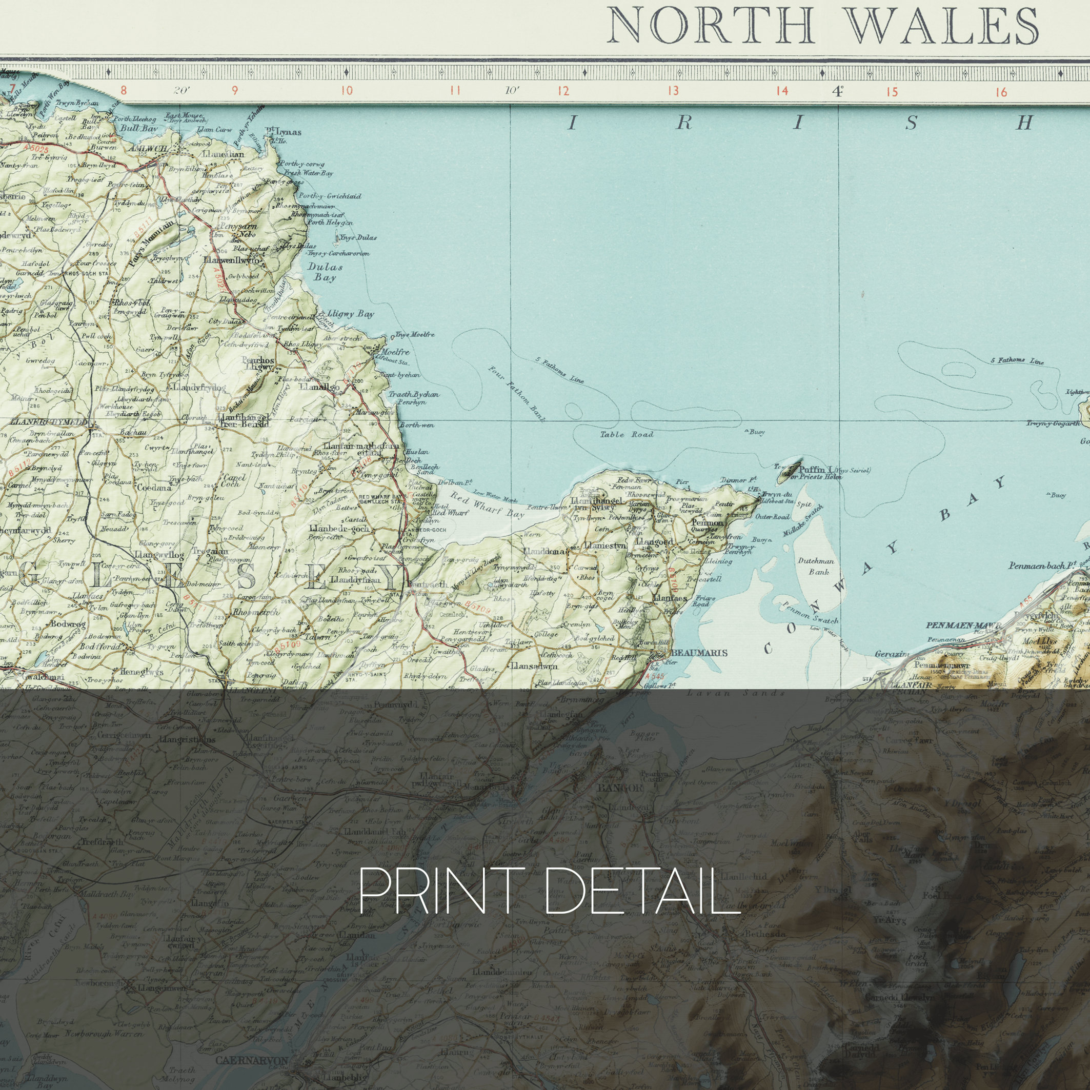 North Wales Topographic Map / Giclée Fine Art Print / Snowdon ...