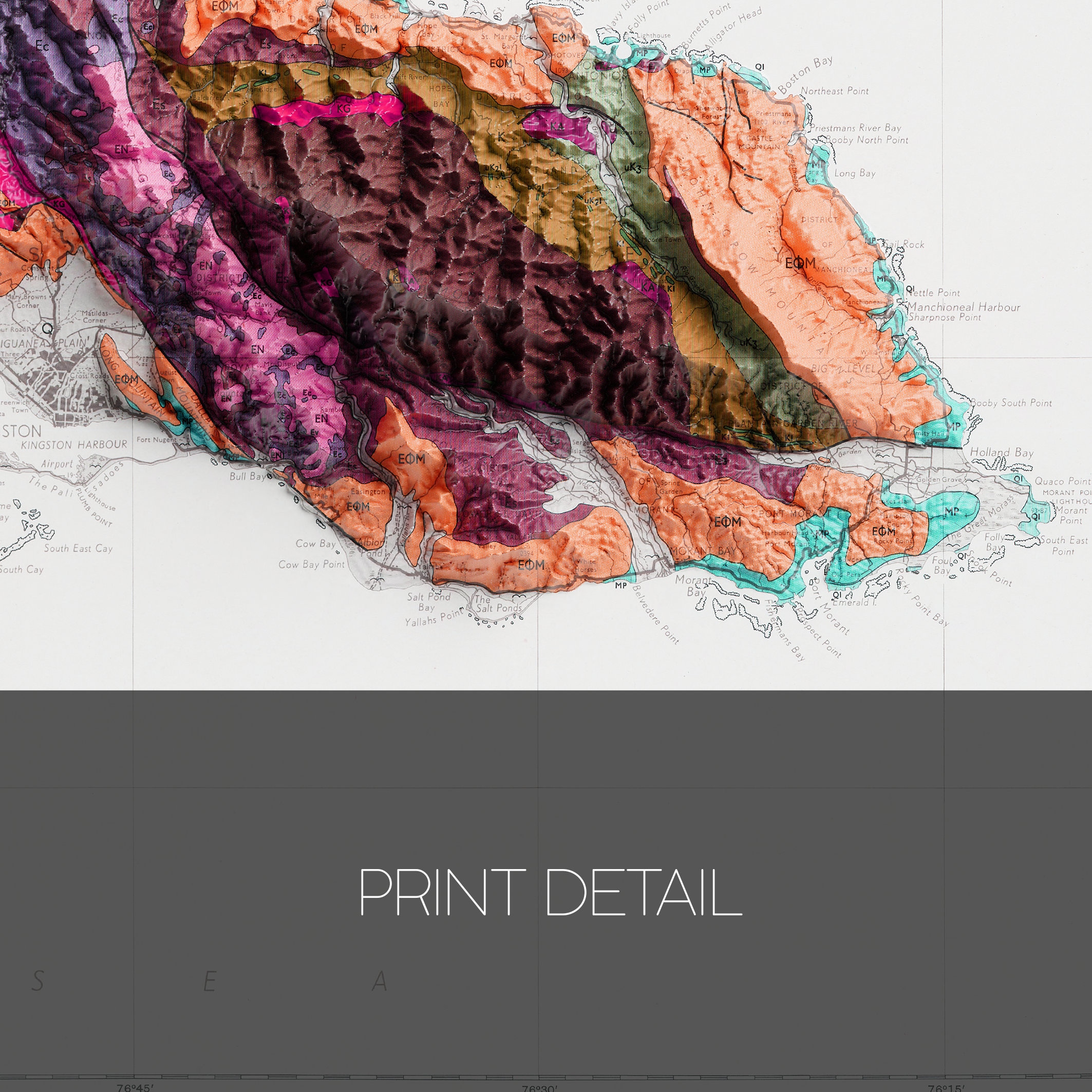 Jamaica Geological Topographic Map / Giclée Fine Art Print / Jamaica ...