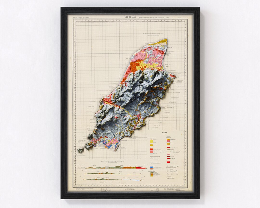 Mapa topográfico de la isla de Man / Giclée Fine Art Print / Snaefell ...