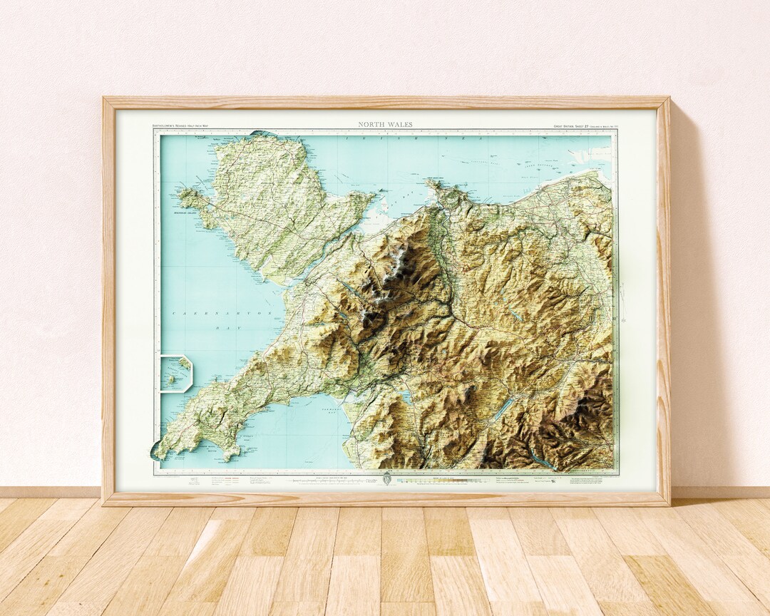 North Wales Topographic Map / Giclée Fine Art Print / Snowdon ...