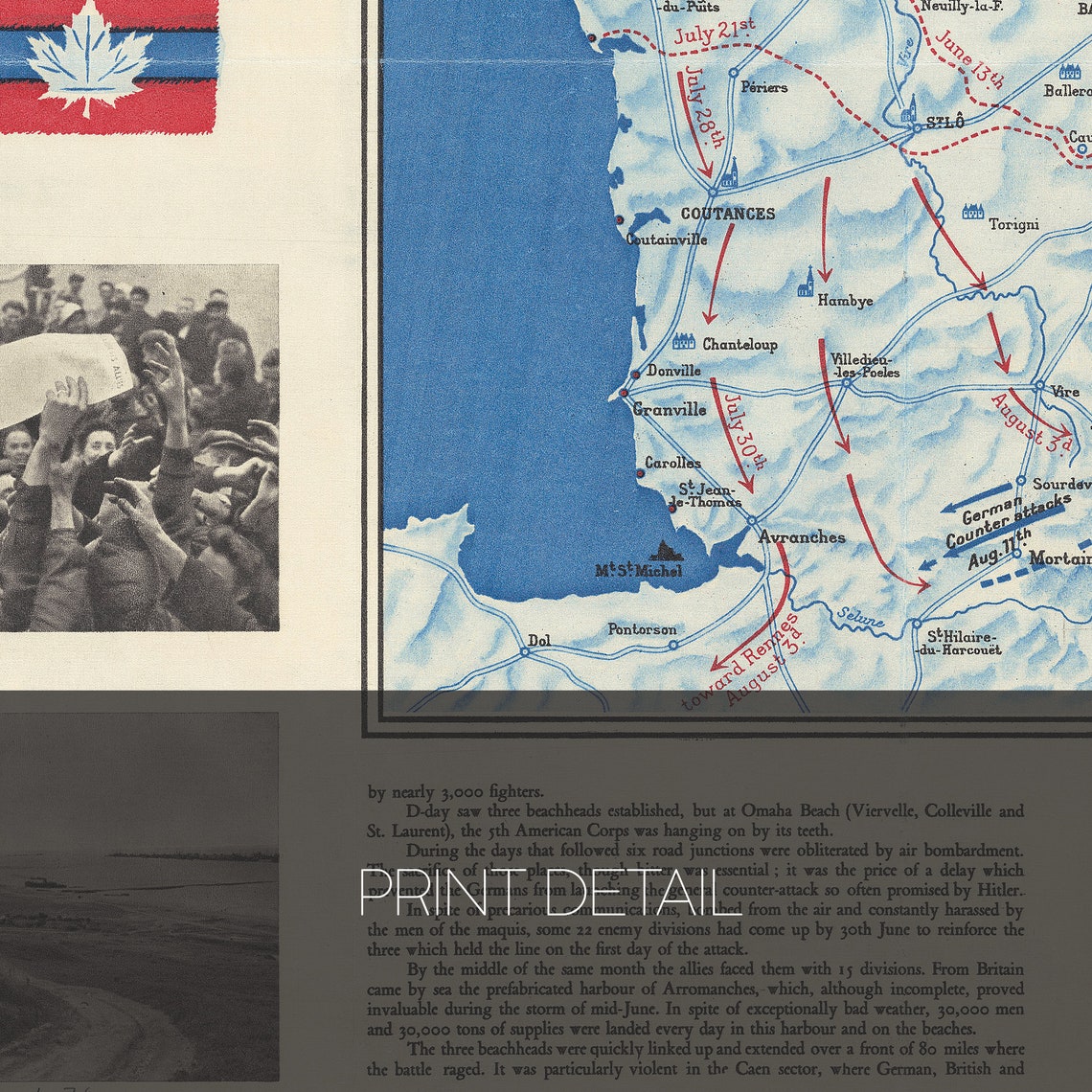 Old Map of D Day Landings in Normandy, 1944 / Map of Normandy, Vintage ...