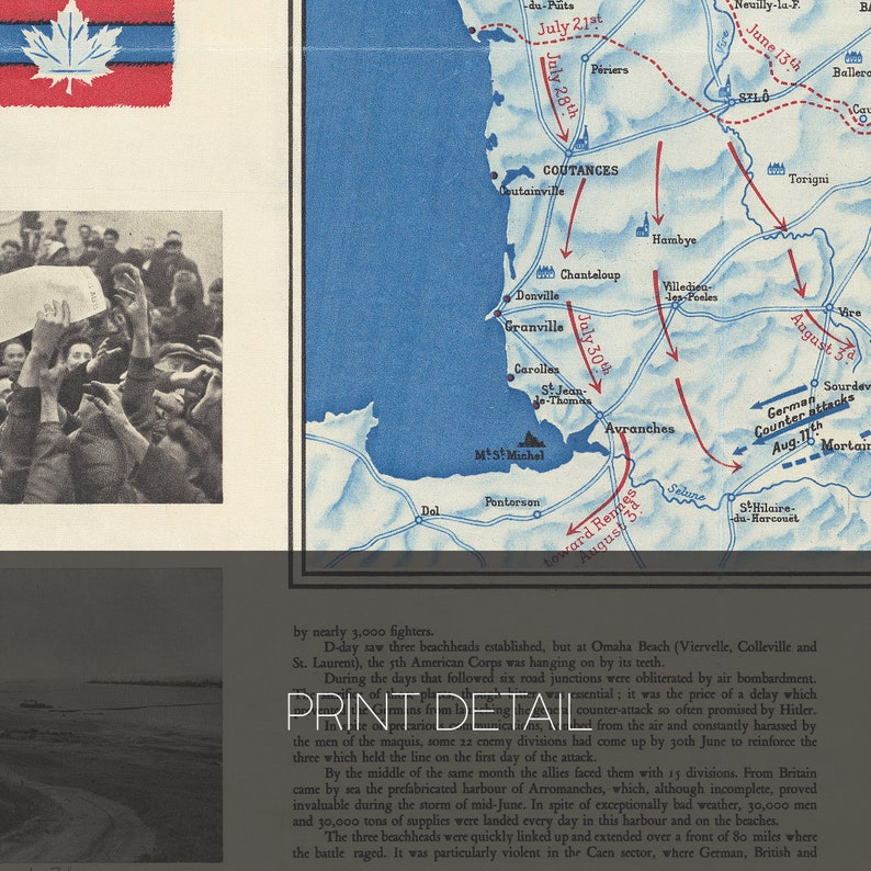 Old Map of D Day Landings in Normandy, 1944 / Map of Normandy, Vintage ...
