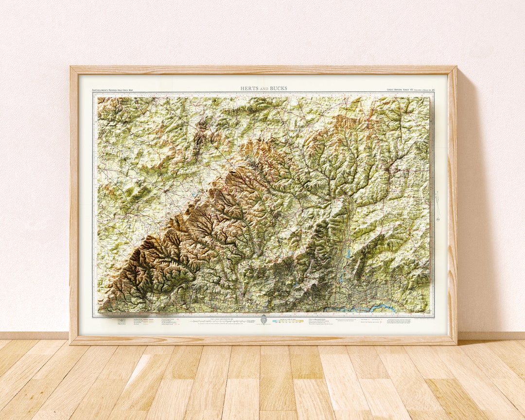 Herts and Bucks Topographic Map / Giclée Fine Art Print / Hertfordshire ...