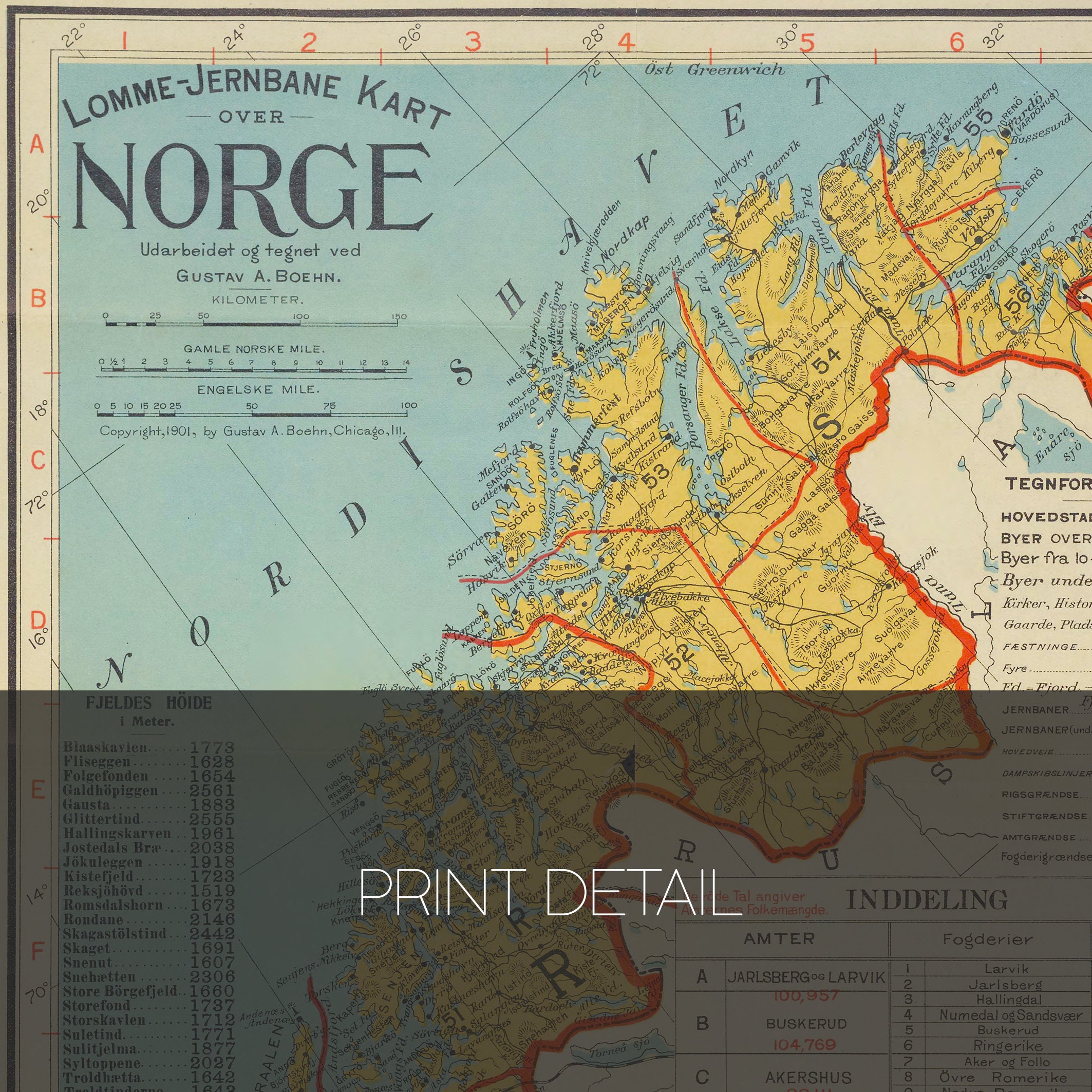Vintage Map of Norway / Old Norway Print, Large Norway Wall Map, Norway ...