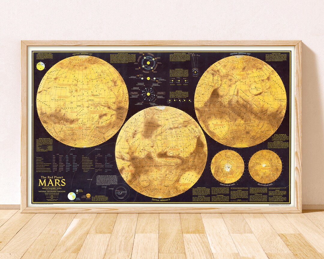 Vintage Map of Mars Art Print, 1973 / Jmars Wall Art / Vintage Mars ...