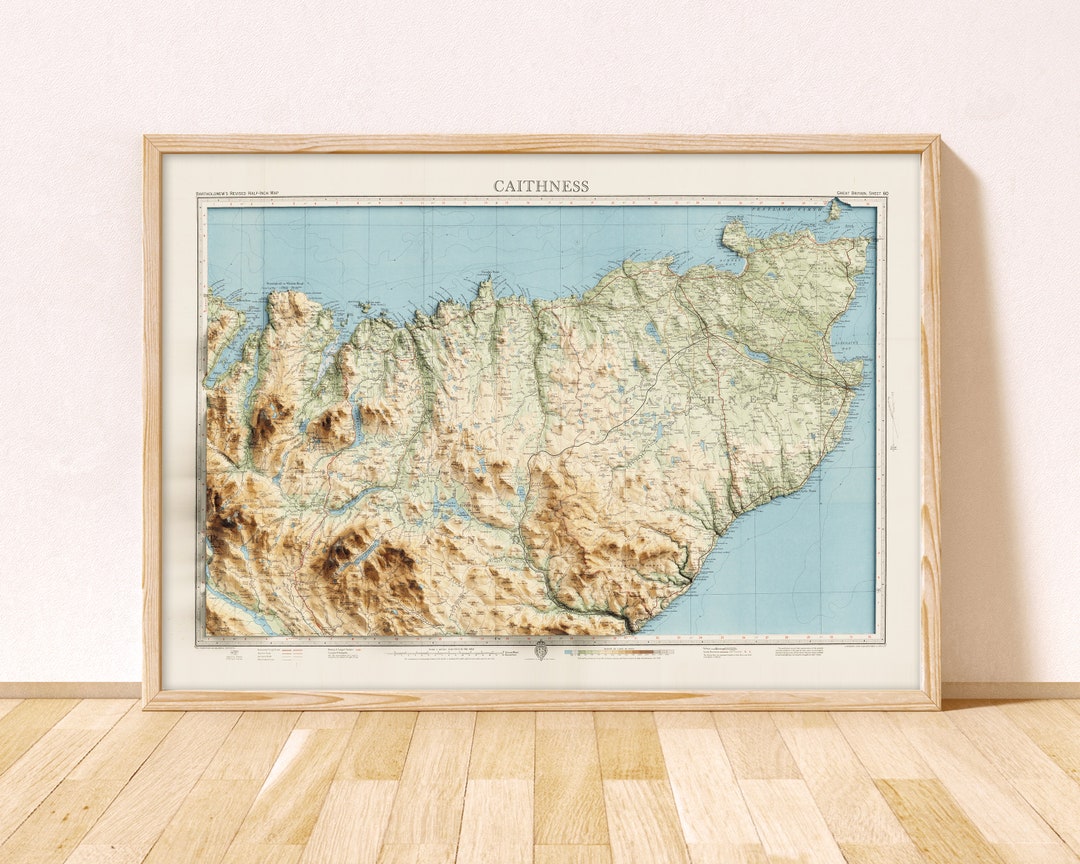 Caithness Topographic Map / Giclée Fine Art Print / John O' Groats ...