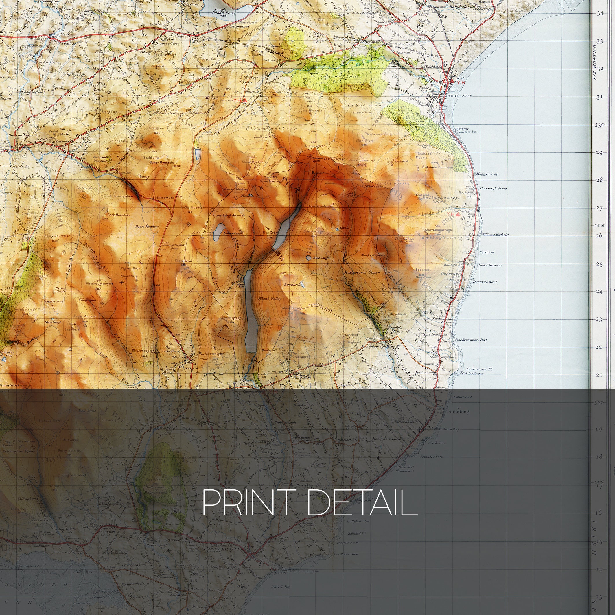 The Mourne Mountains Topographic Map / Giclée Fine Art Print ...