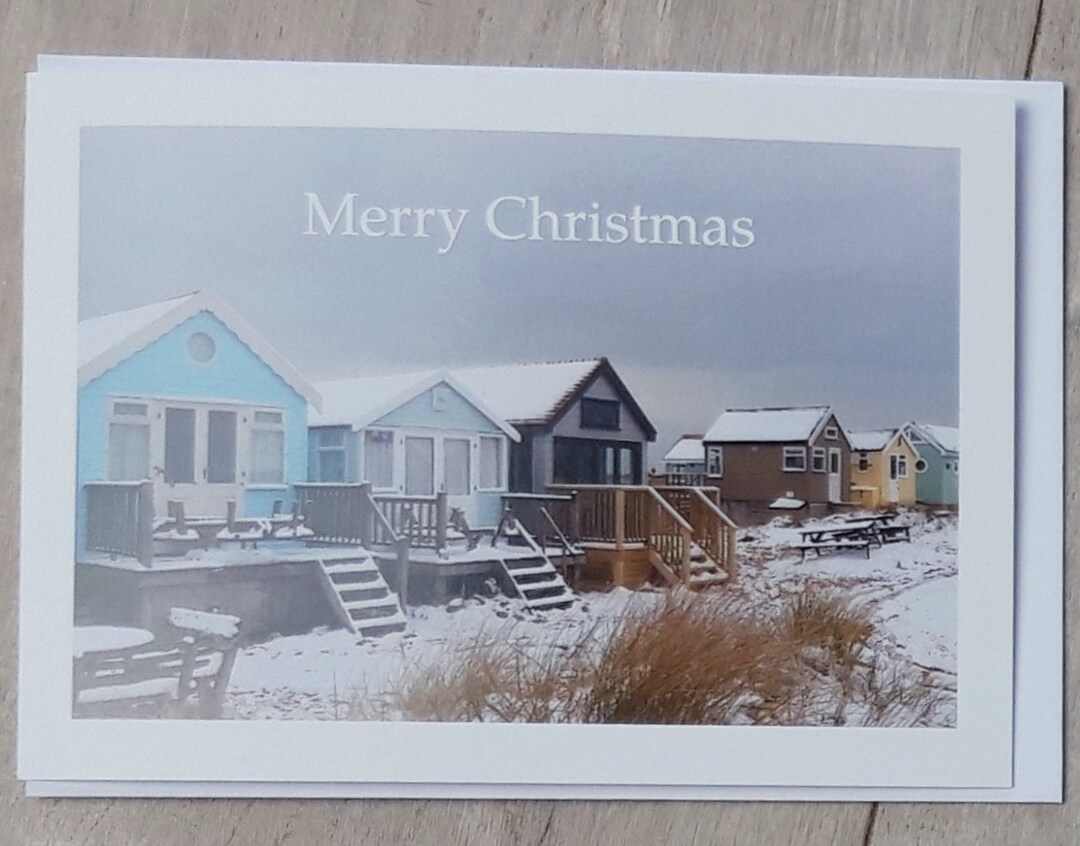 Christmas Cards Coastal Christmas Card Set of Dorset Beach Huts in Snow ...