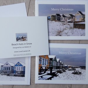Christmas Cards Coastal Christmas Card Set of Dorset Beach Huts in Snow ...