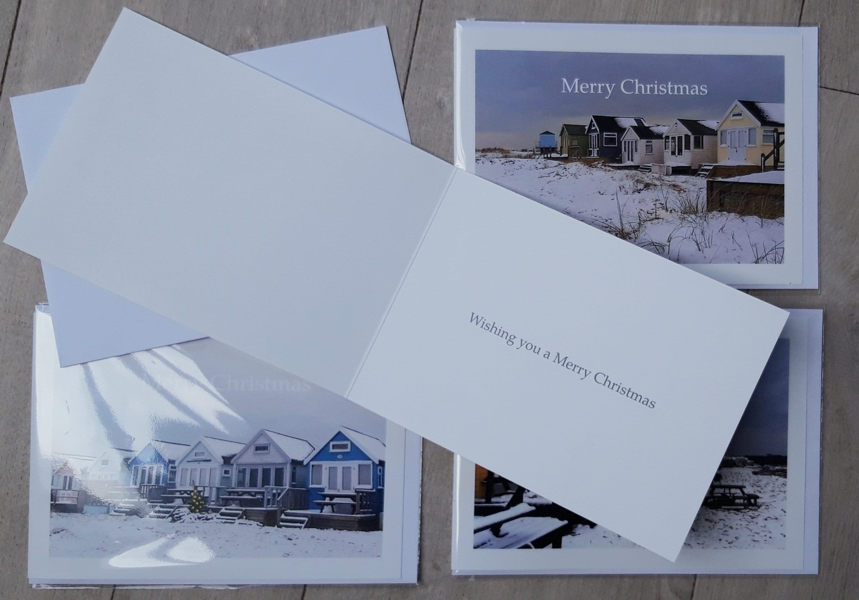 Christmas Cards Coastal Christmas Card Set of Dorset Beach Huts in Snow ...